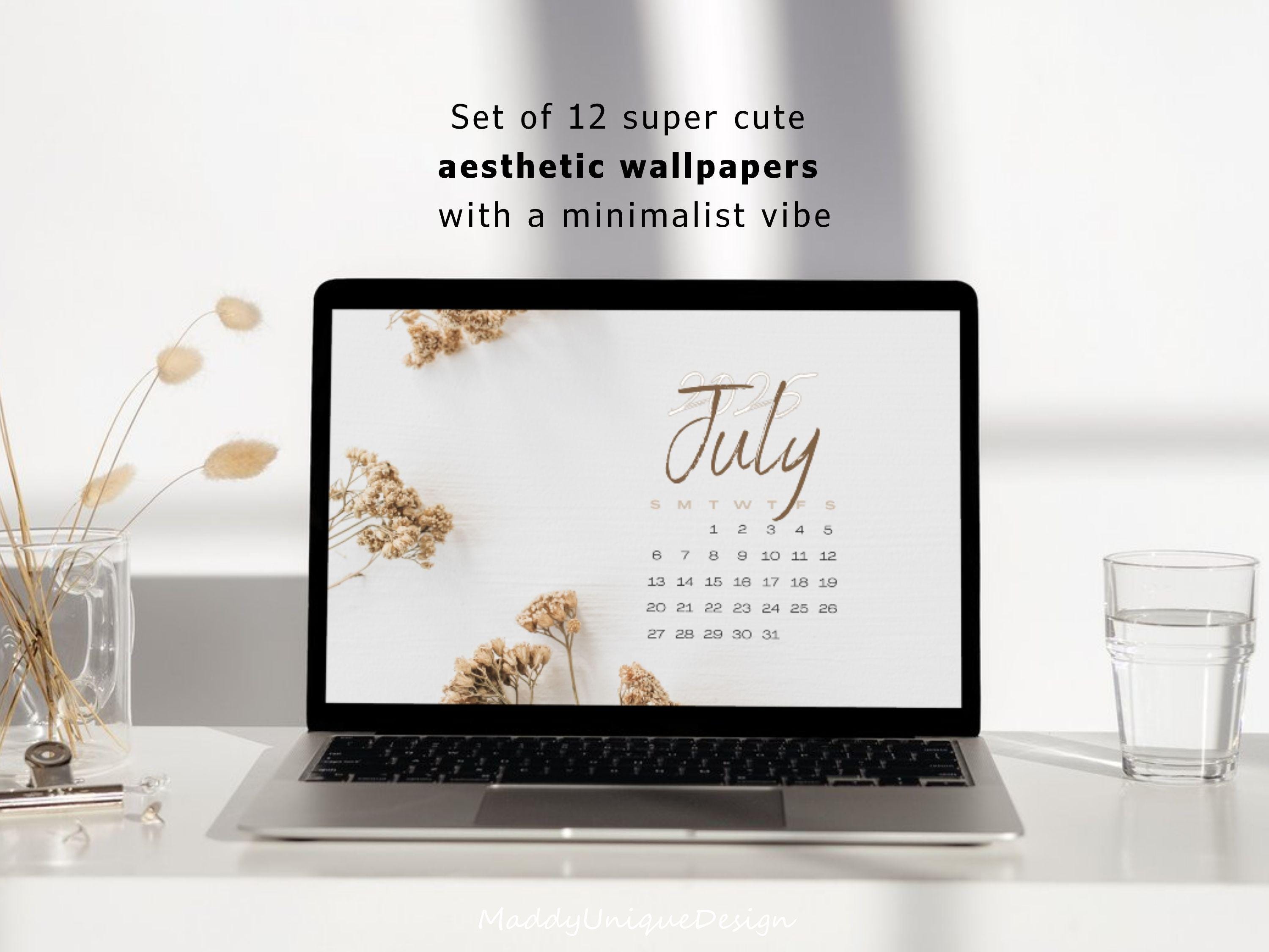 2025 Desktop Calendar Wallpaper, Aesthetic Floral Monthly Calendar ...