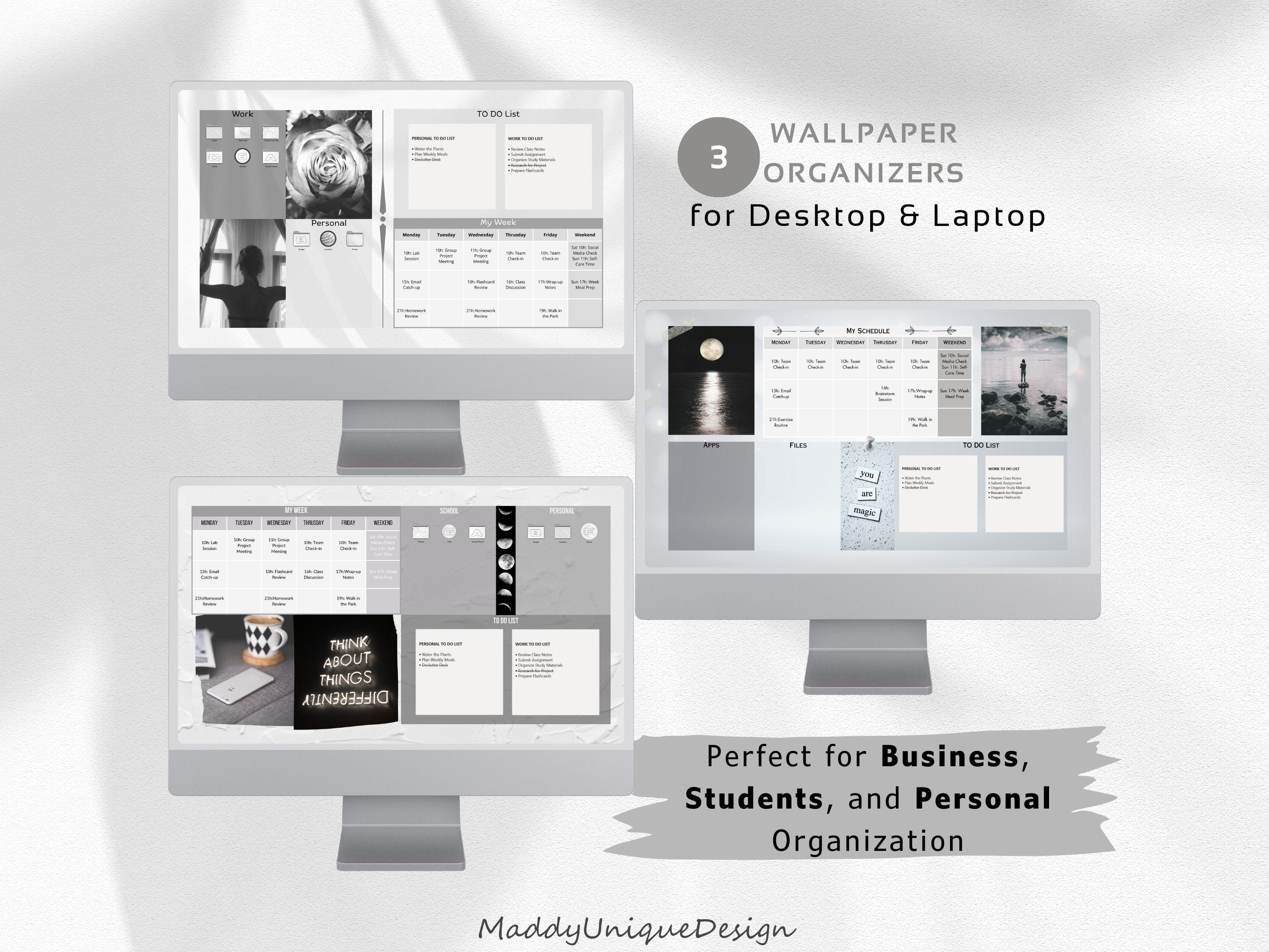 EDITABLE Desktop Wallpaper Organizer Gray Template | Weekly Schedule ...