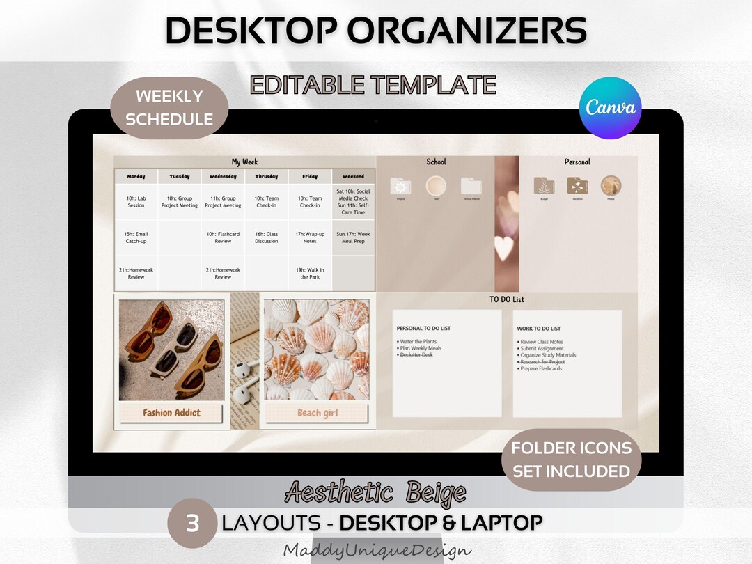 EDITABLE Desktop Wallpaper Organizer Template Weekly Schedule for ...