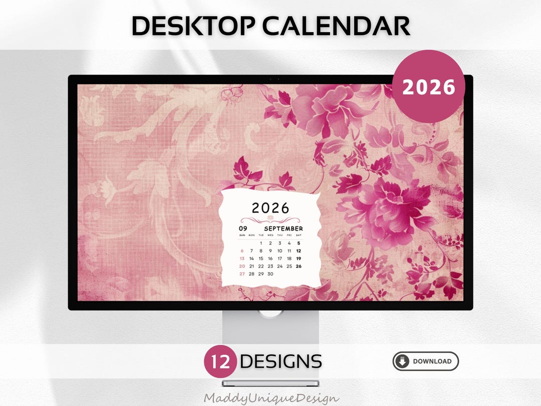 2026 Calendar Floral Desktop Wallpaper, Pink Monthly Calendar ...