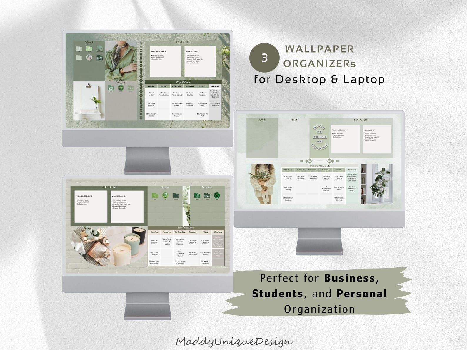 EDITABLE Desktop Wallpaper Organizer Green Template Weekly Schedule for ...