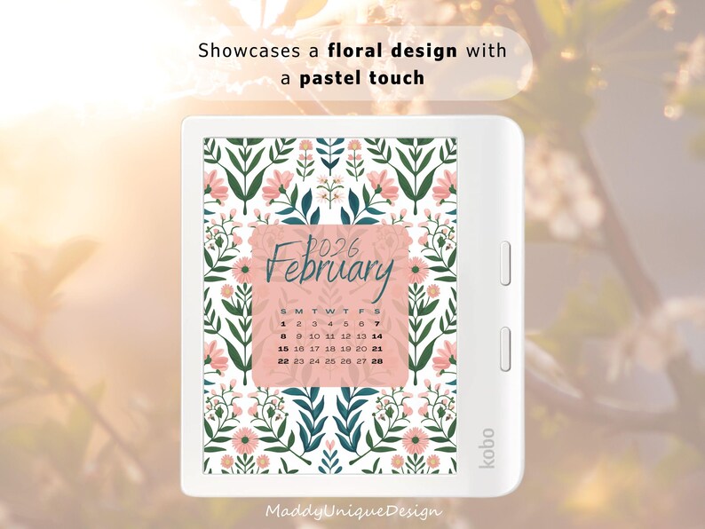 Floral Kobo Screensaver 2026 Monthly Calendar for Kobo Libra Colour ...