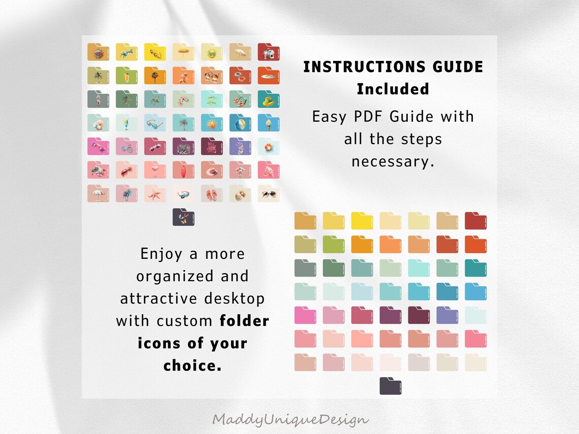 Summer Desktop Folder Icons, Colorful Desktop Icons, Beach Folder Icon ...