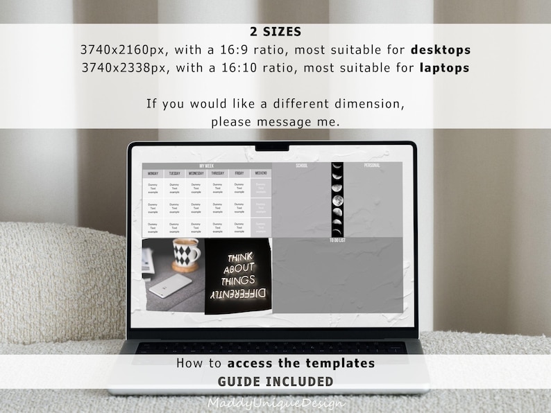 EDITABLE Desktop Wallpaper Organizer Gray Template | Weekly Schedule ...
