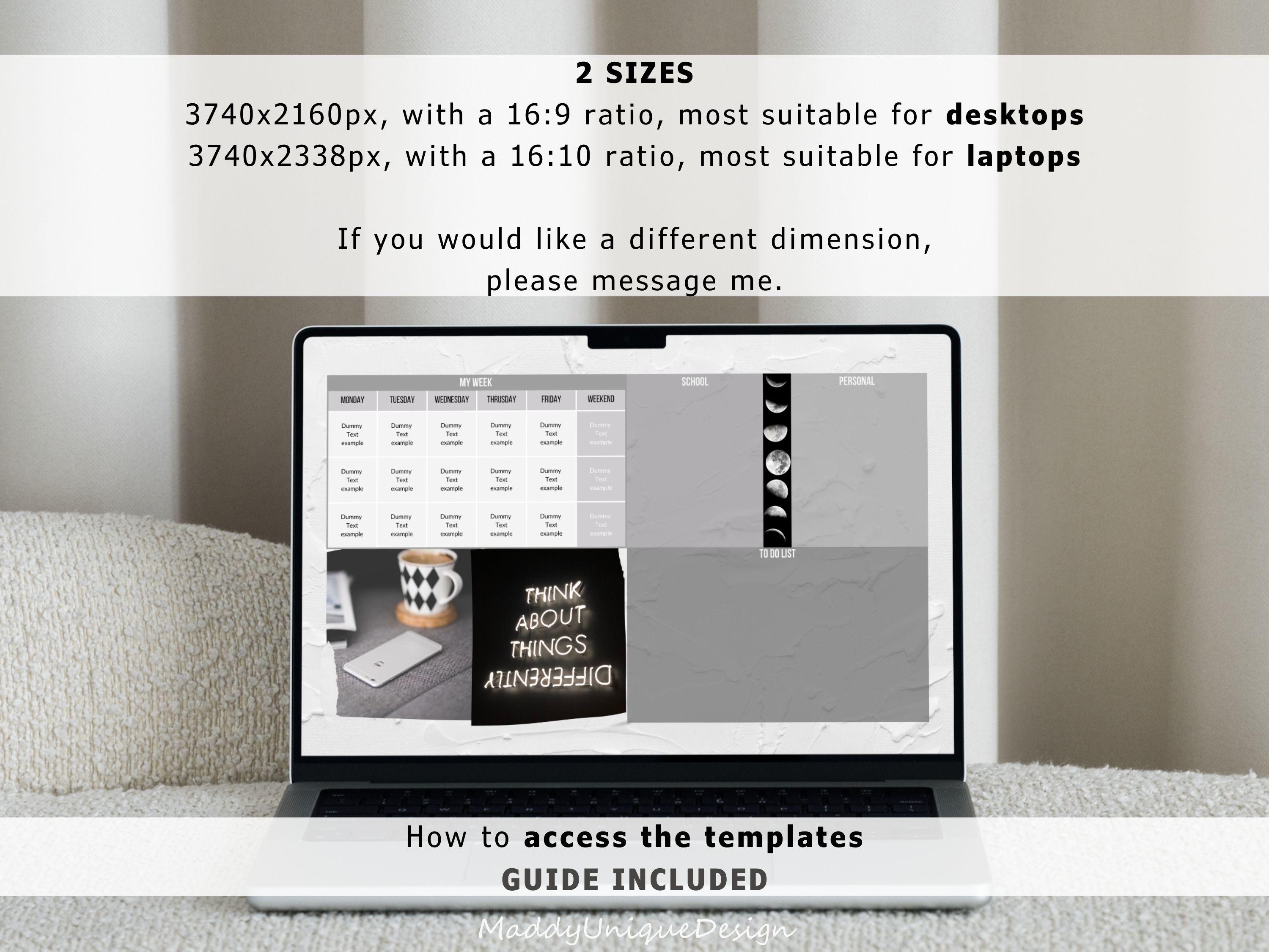 EDITABLE Desktop Wallpaper Organizer Gray Template | Weekly Schedule ...