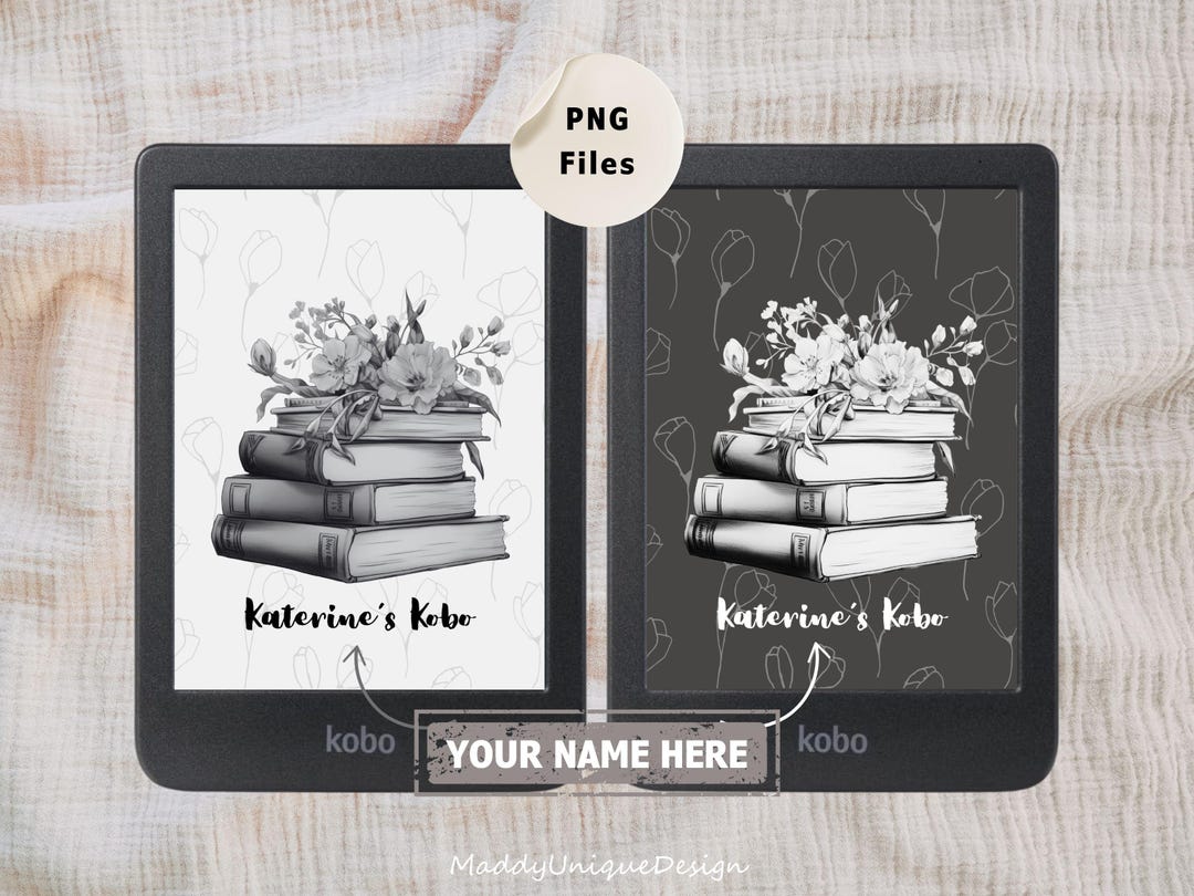 CUSTOM Kobo Lock Screen Floral Stacked Books, Kobo Wallpaper, Ebook ...