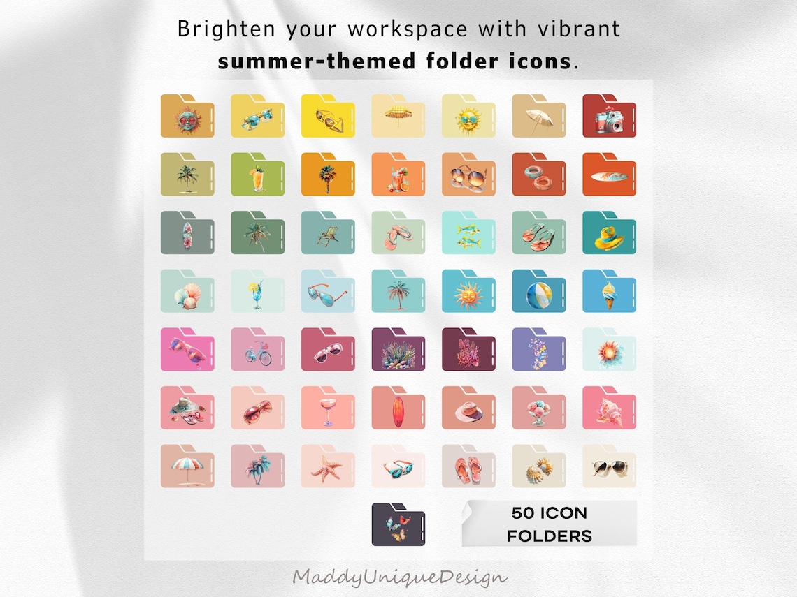 Summer Desktop Folder Icons, Colorful Desktop Icons, Beach Folder Icon ...