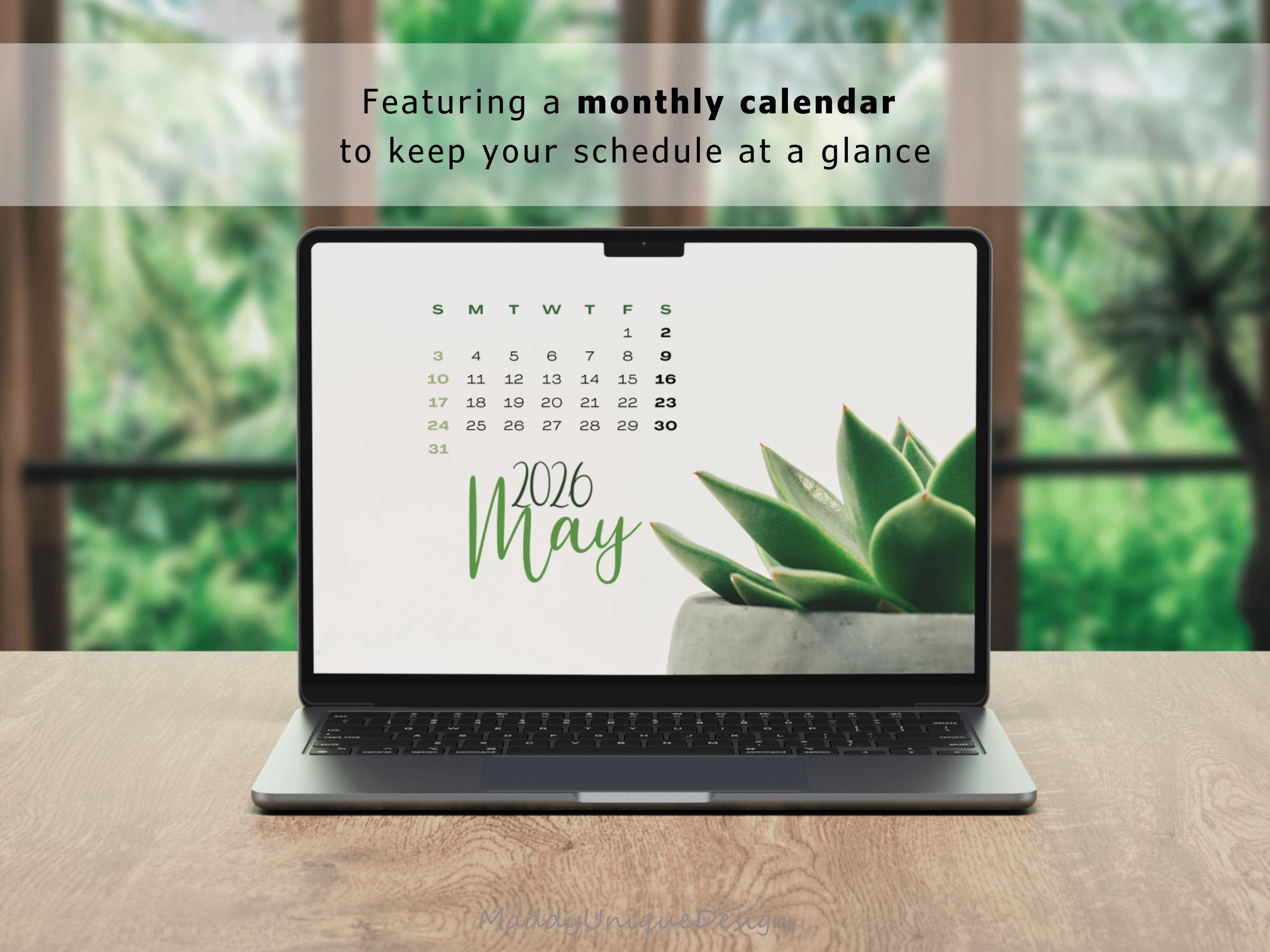 2026 Desktop Calendar Wallpaper, Botanical Monthly Calendar Background ...