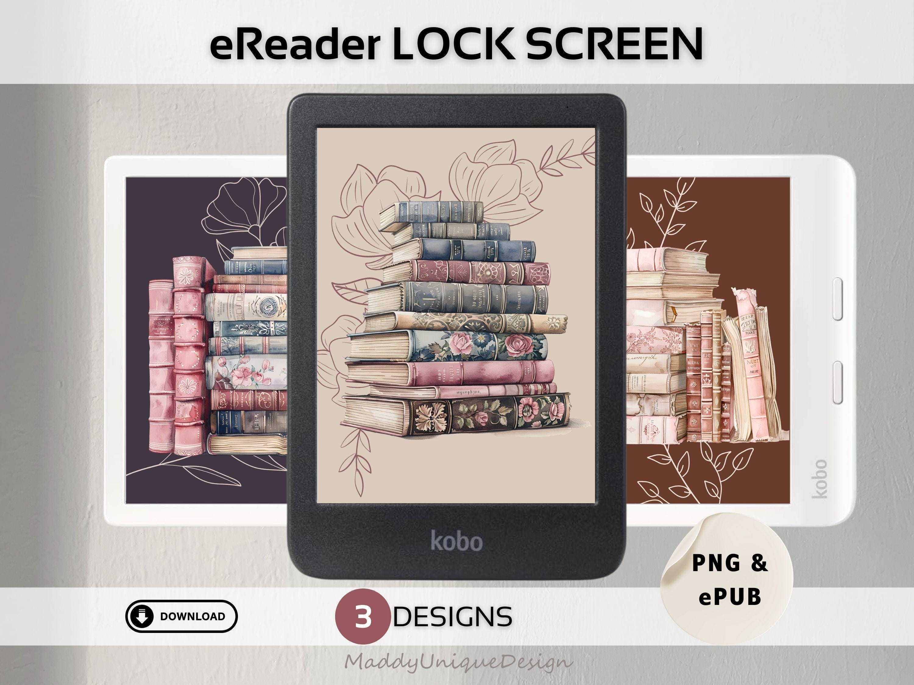 Kindle & Kobo Color Lockscreen Stacked Books, Floral Screensaver ...