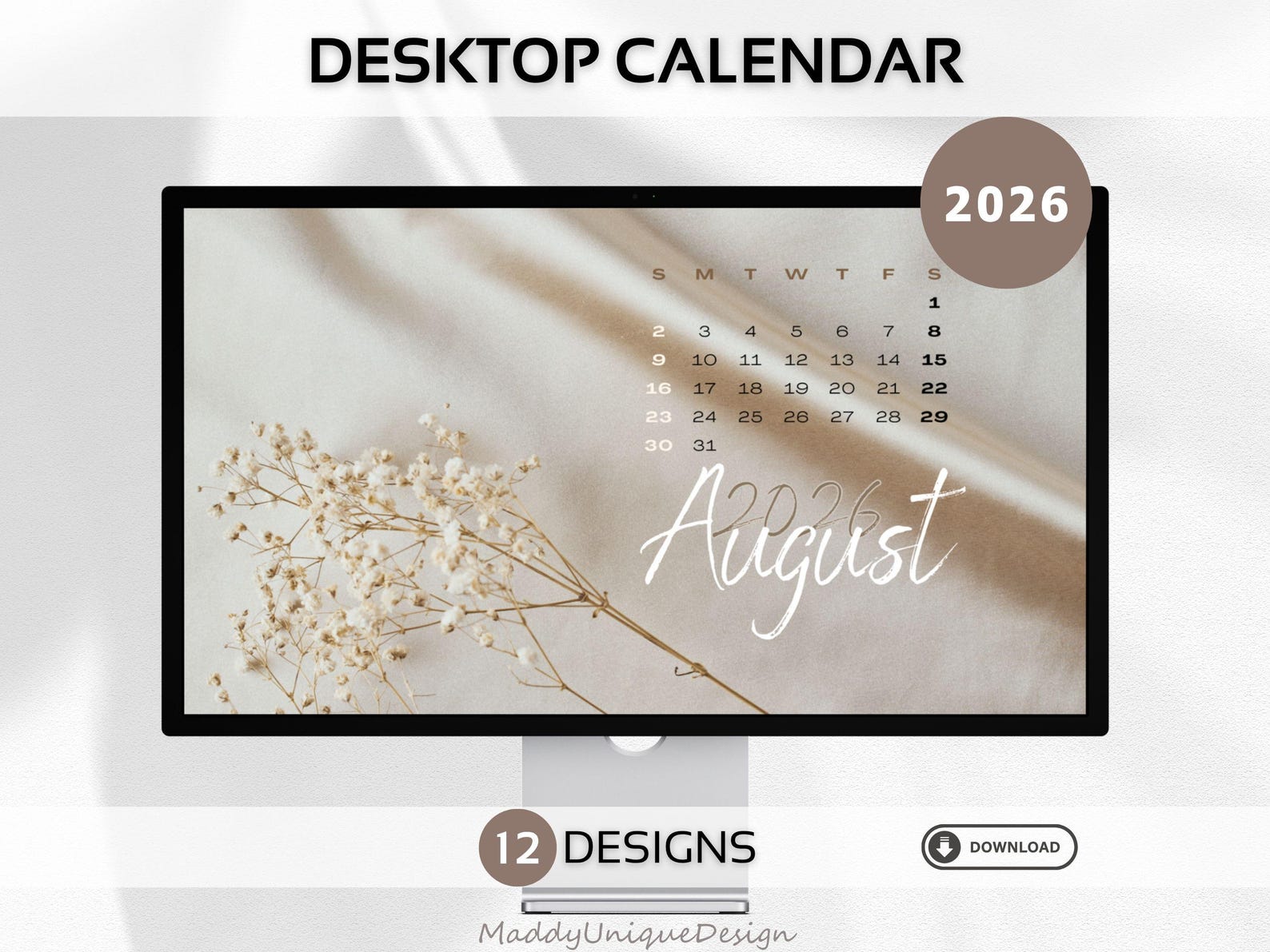 2026 Desktop Calendar Wallpaper, Aesthetic Floral Monthly Calendar ...