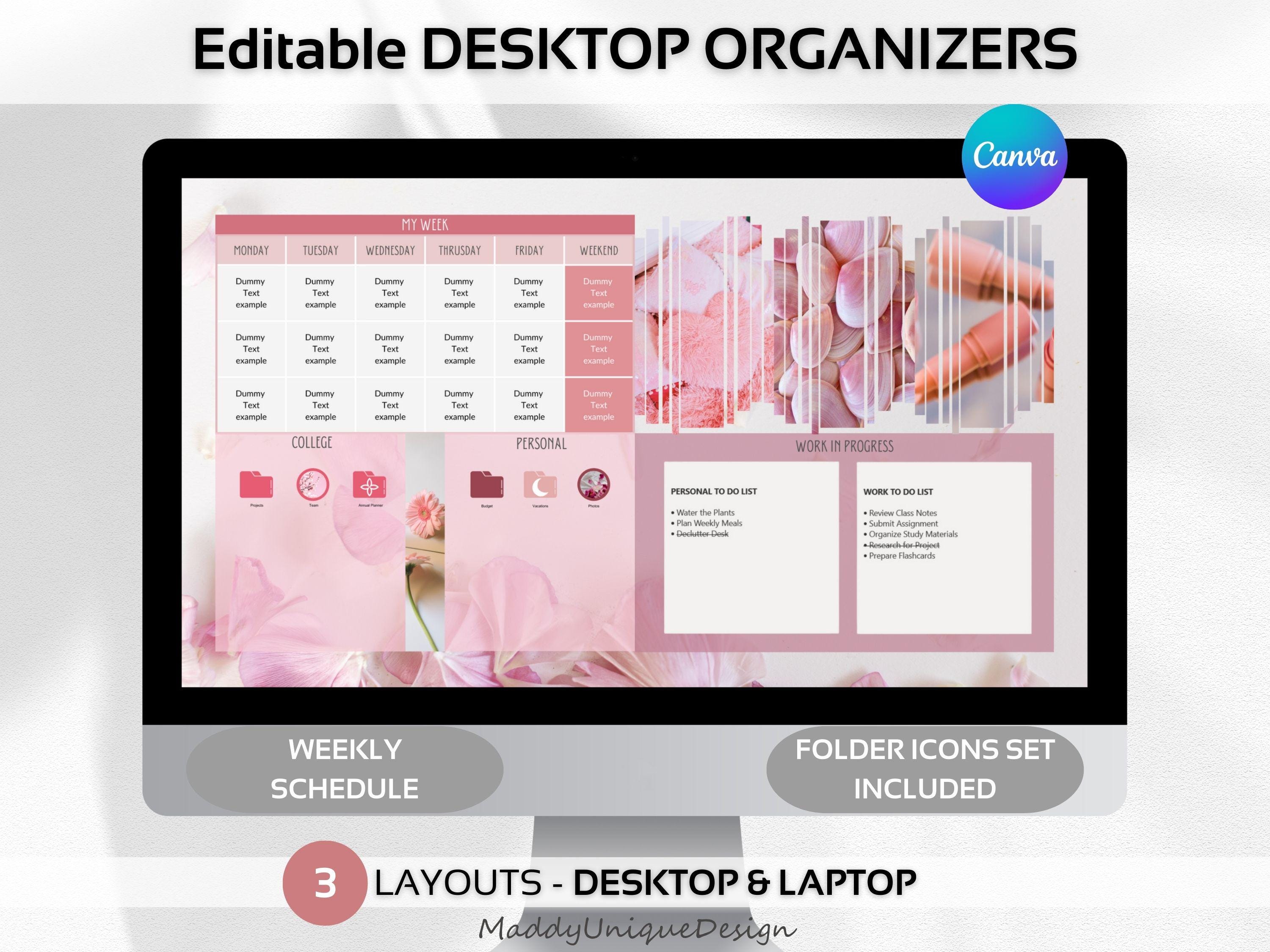 EDITABLE Desktop Wallpaper Organizer Pink Template Weekly Schedule for ...