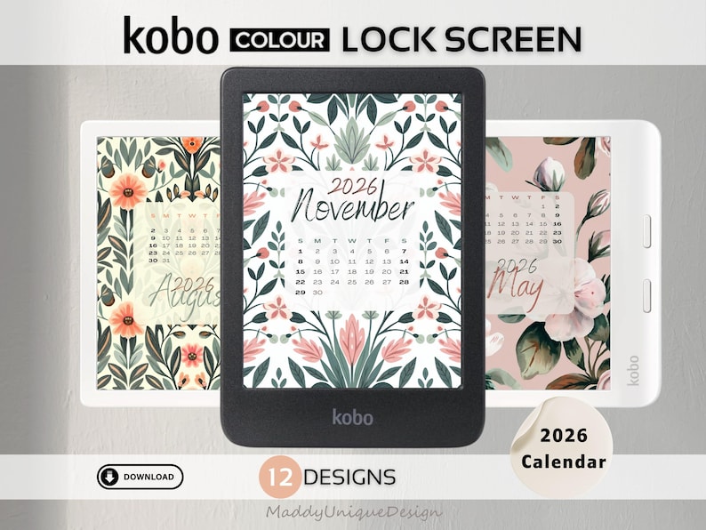 Floral Kobo Screensaver 2026 Monthly Calendar for Kobo Libra Colour ...