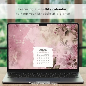 2026 Calendar Floral Desktop Wallpaper, Pink Monthly Calendar ...