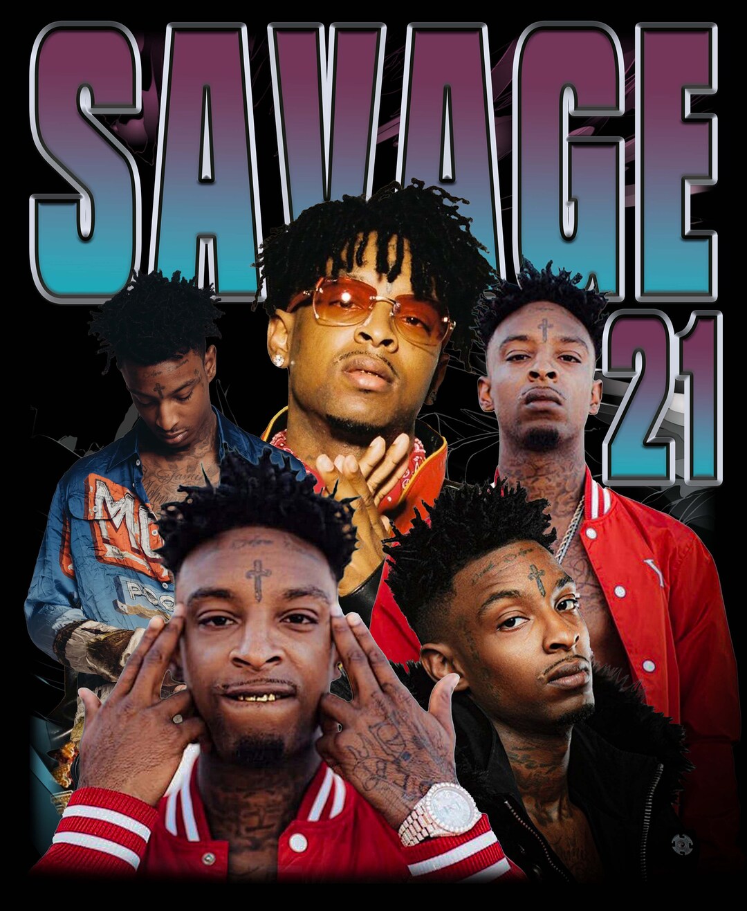 21 Savage PNG T-SHIRT |rap Tee Jumbo Graphic Print Savage Mode |rare ...