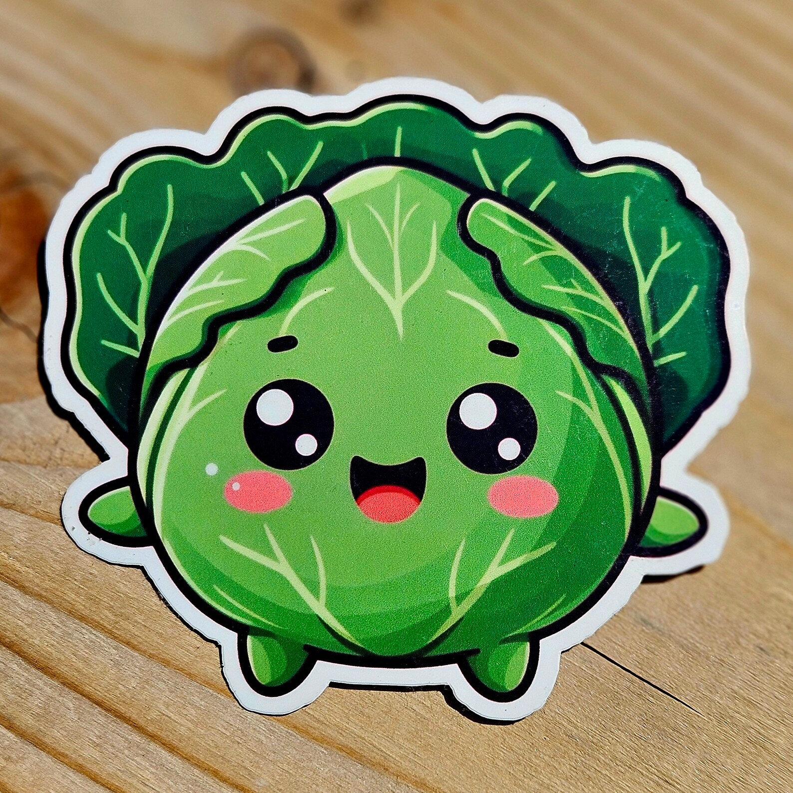 Happy Cute Cartoon Cabbage Sticker Adorable Glossy Vinyl Vegetable ...
