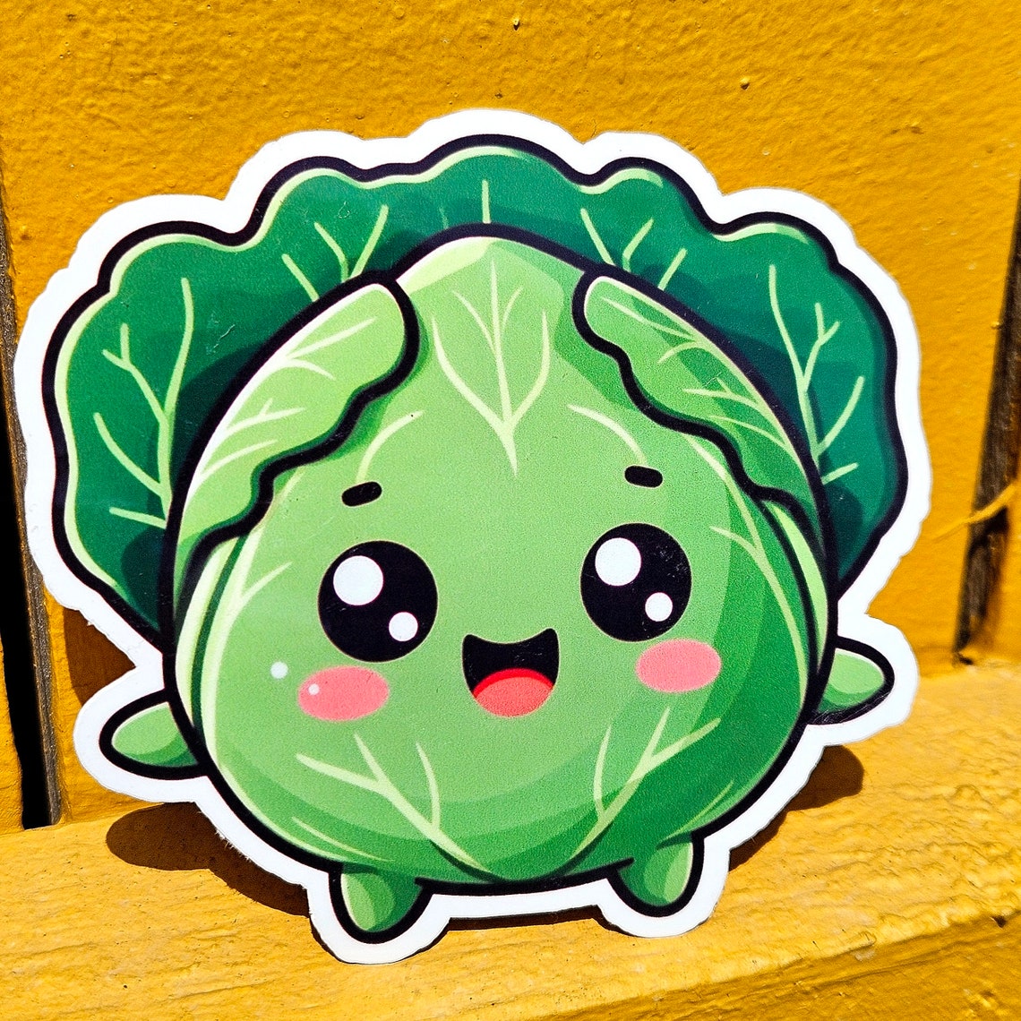 Happy Cute Cartoon Cabbage Sticker Adorable Glossy Vinyl Vegetable ...