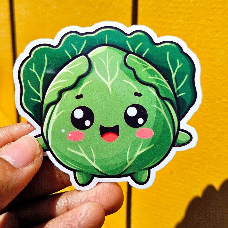 Happy Cute Cartoon Cabbage Sticker Adorable Glossy Vinyl Vegetable ...