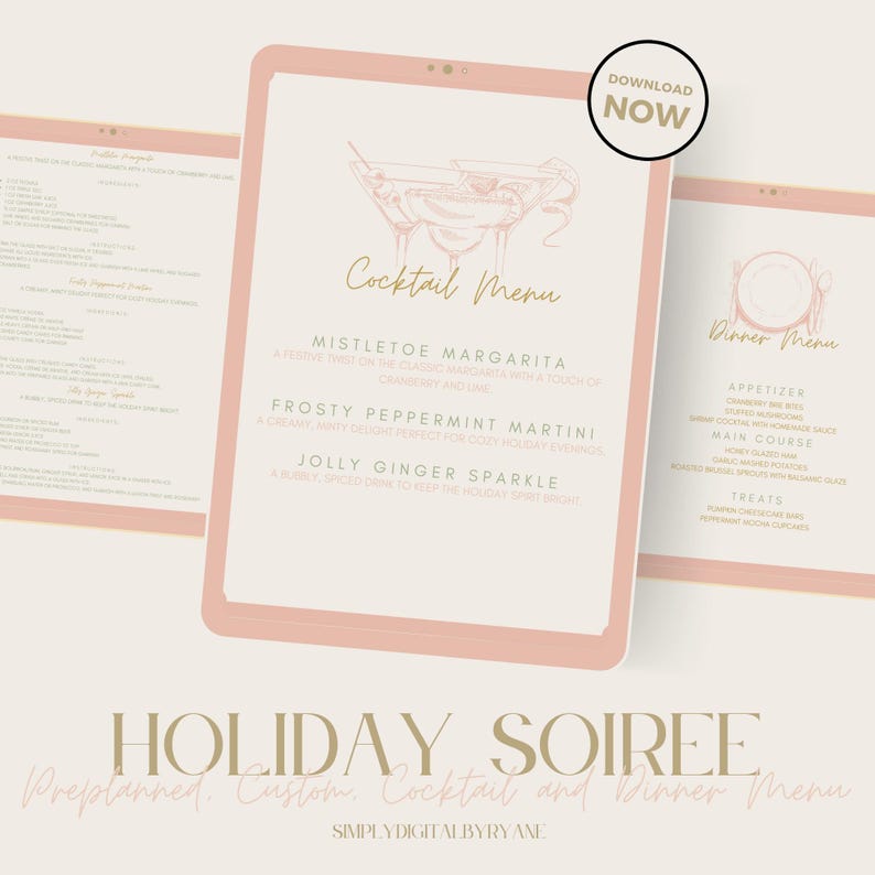 Editable Holiday Cocktail & Dinner Menu Templates - Etsy