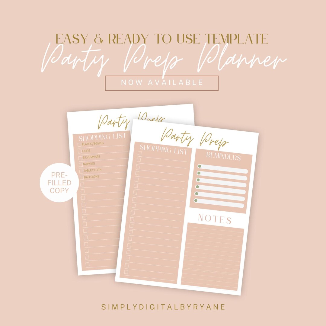 Blank & Pre-filled Party Prep Checklist Template | Digital Download - Etsy