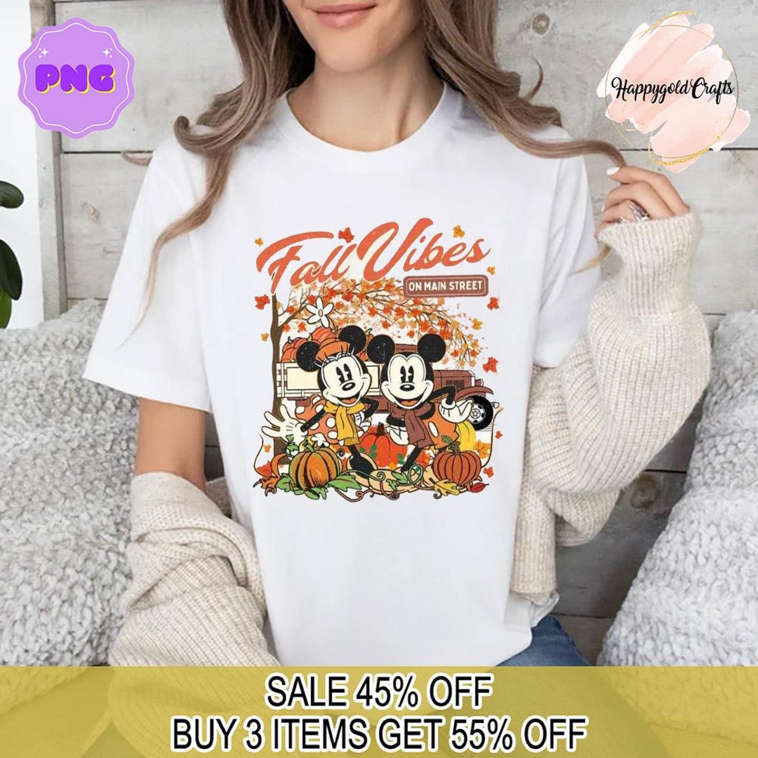 Retro Mickey Minnie Fall Vibes on Main Street Png, Disneyland Couple ...