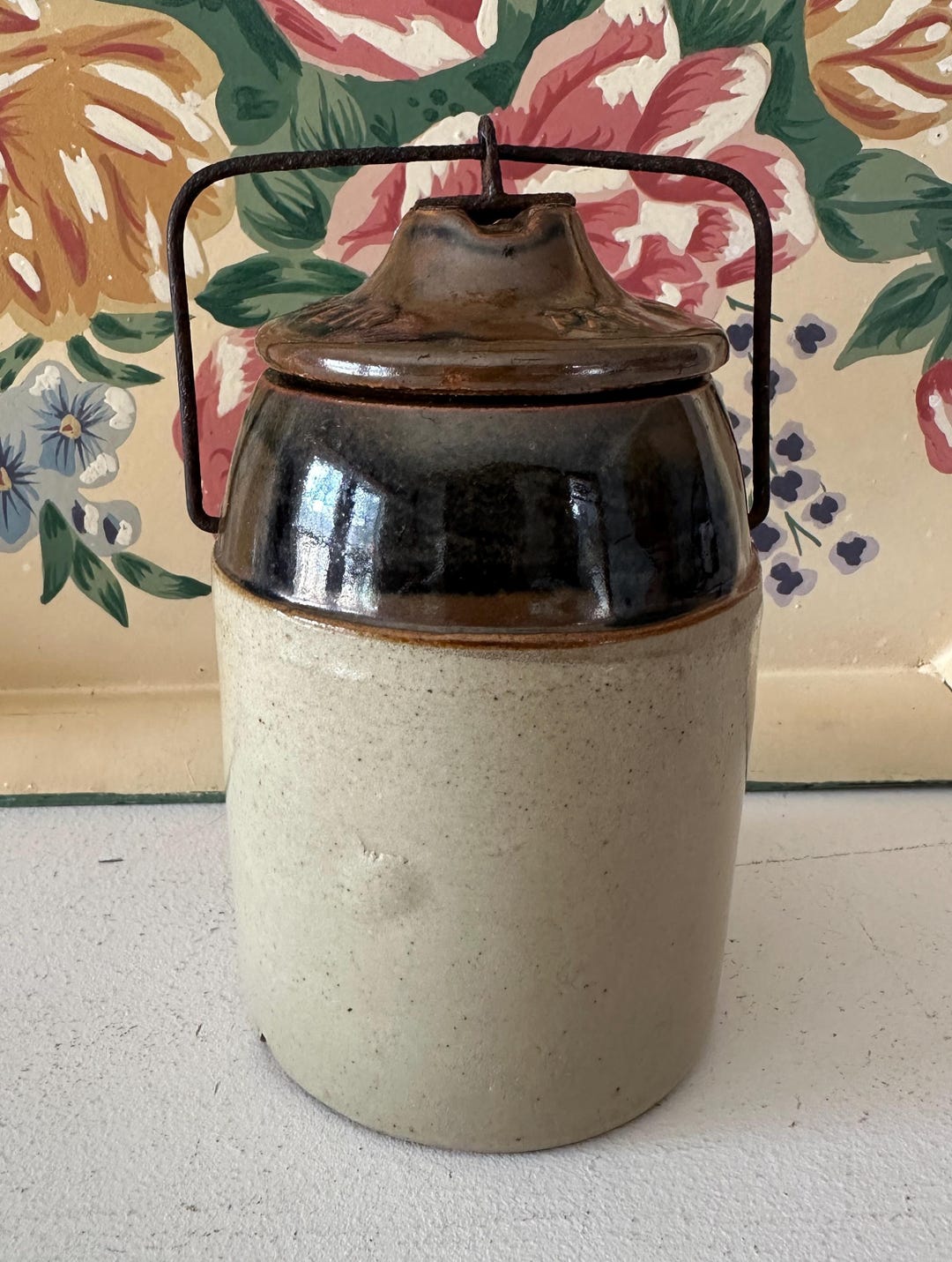 Antique Small 6" Weir Stoneware Crock, Canning Jar, Primitive Kitchen ...