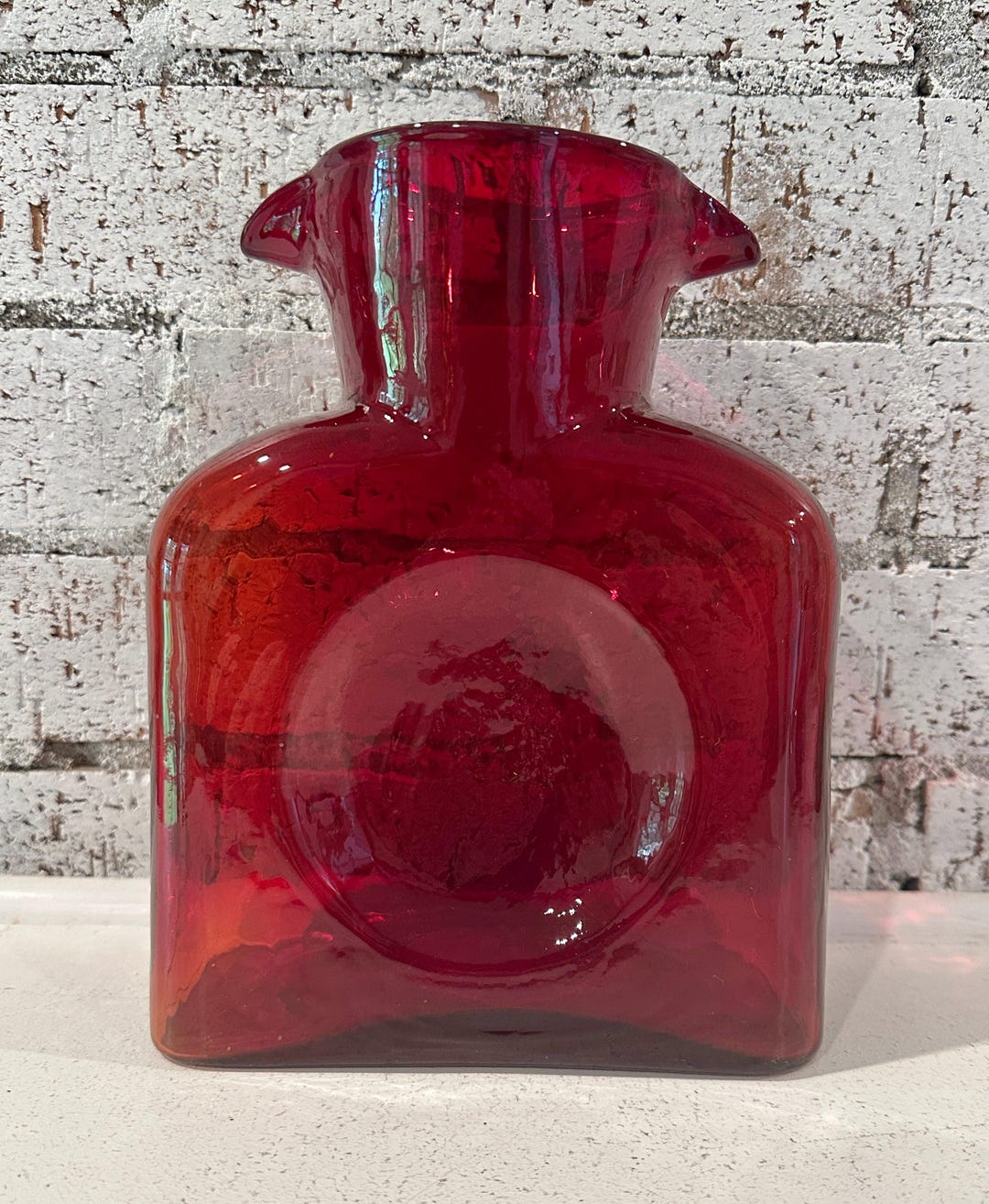 Vintage Blenko Double Spout Water Bottle in Ruby Red Handblown Glass ...