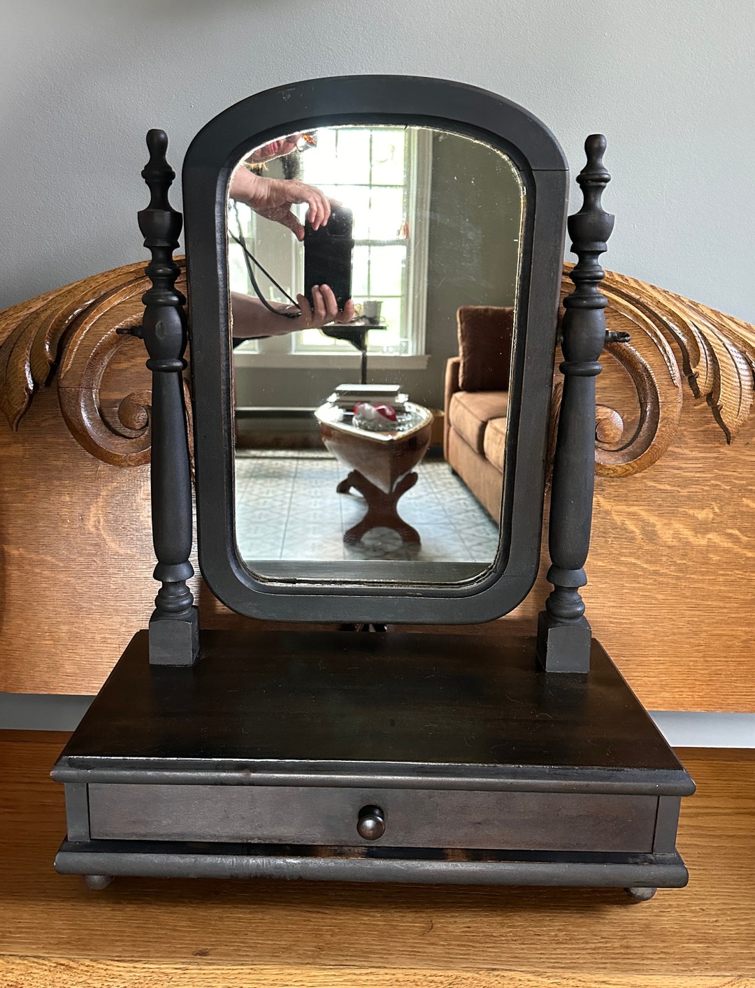 Antique Victorian Vanity Mirror With Drawer, Tabletop Shaving Stand ...