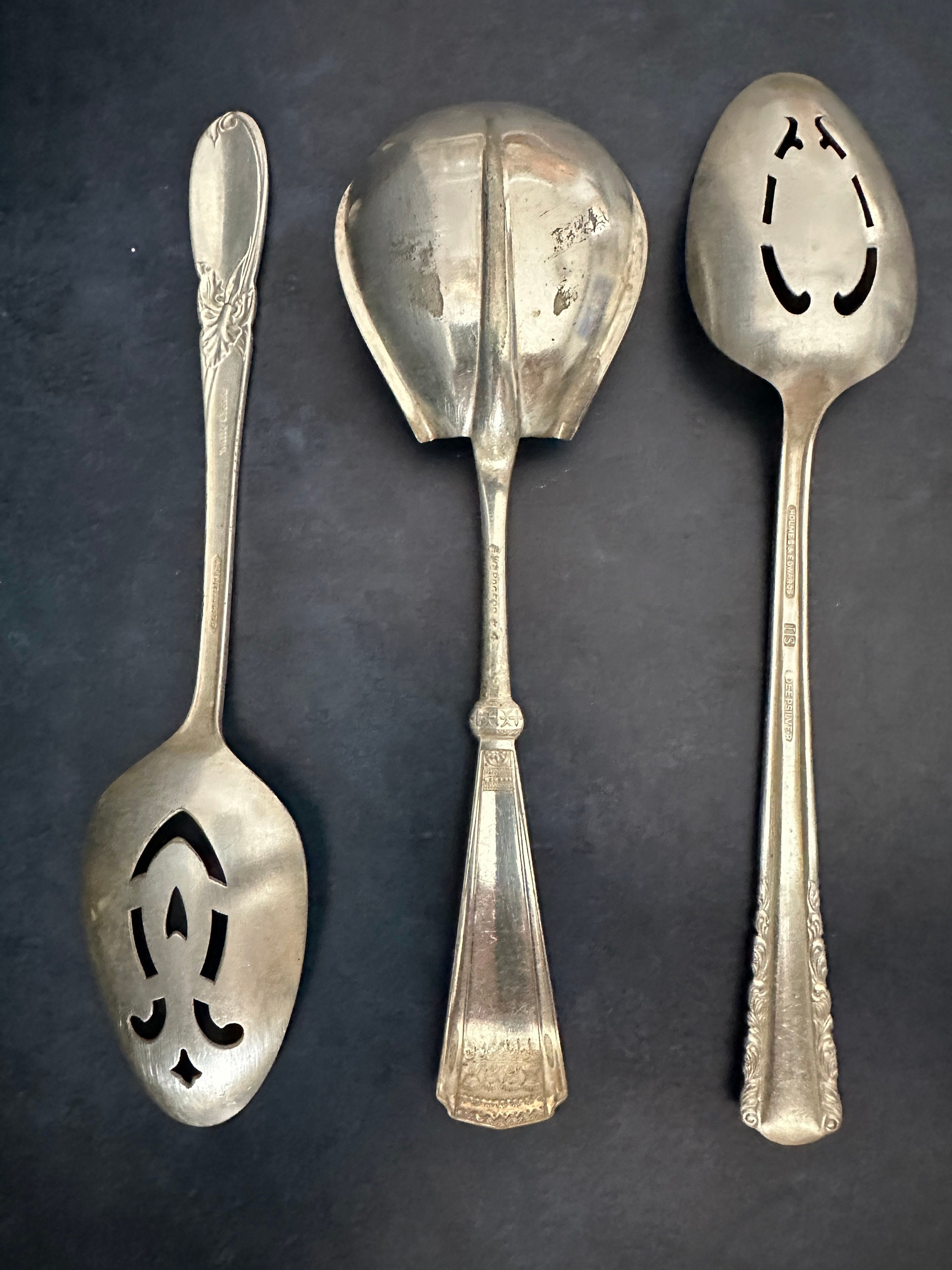 Vintage Sets of Silver Plate Serving Spoons, Assorted Hotel Silver ...