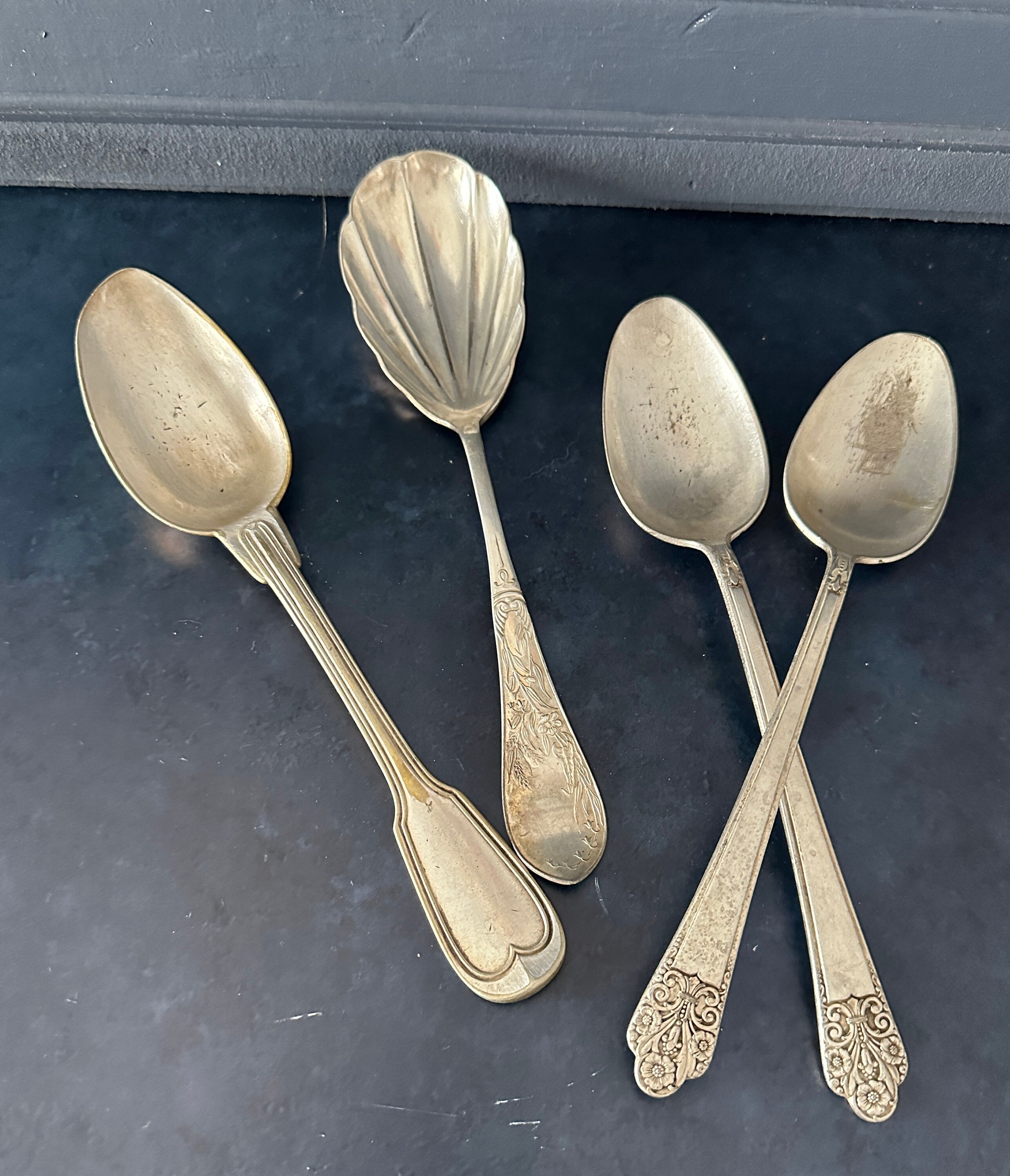 Vintage Sets of Silver Plate Serving Spoons, Assorted Hotel Silver ...