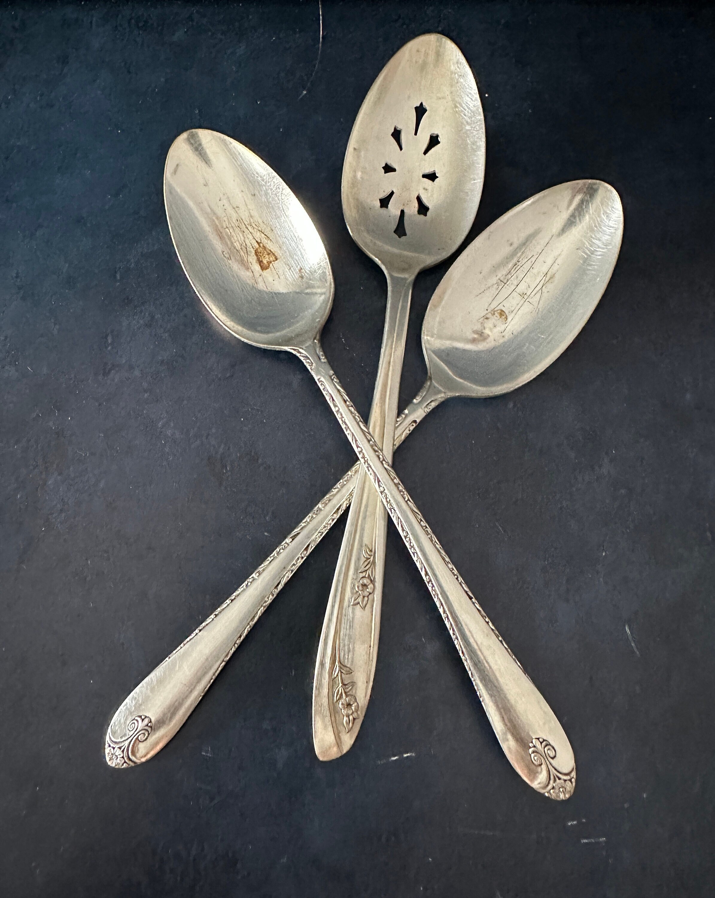 Vintage Sets of Silver Plate Serving Spoons, Assorted Hotel Silver ...