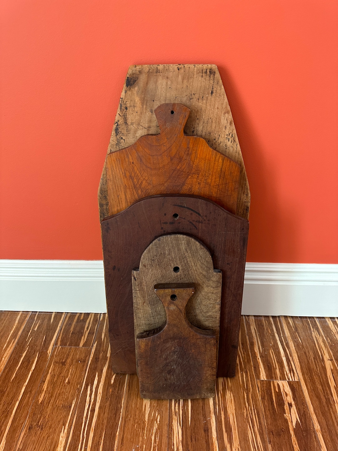 Primitive Set of 5 Old Cutting Boards, Assortment of Distressed Antique ...