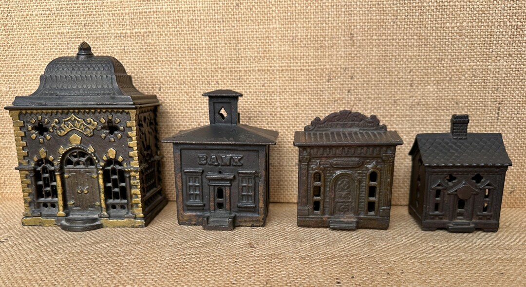 Antique Cast Iron Building Coin Bank: Americana Collectible - Etsy