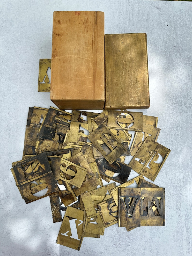 Antique Sheet Metal Brass Stencils, Alphabet & Numbers, Vintage ...
