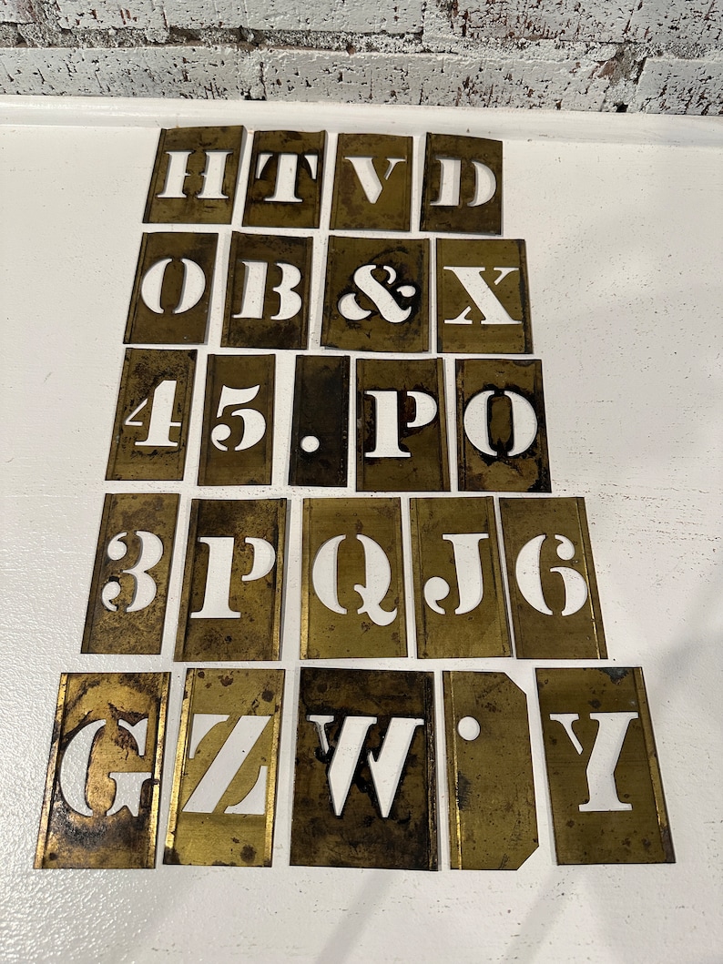Antique Sheet Metal Brass Stencils, Alphabet & Numbers, Vintage ...