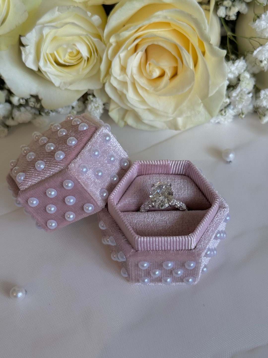 Single Slot Pearl Ring Box, Wedding Ring Box, Velvet Ring Box ...