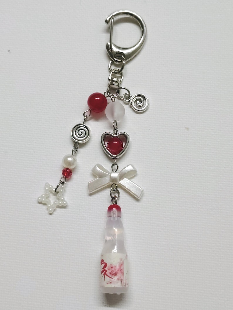 Ramune Soda Keychain | Red and Blue Beaded Retro Bag Charm | Y2K ...