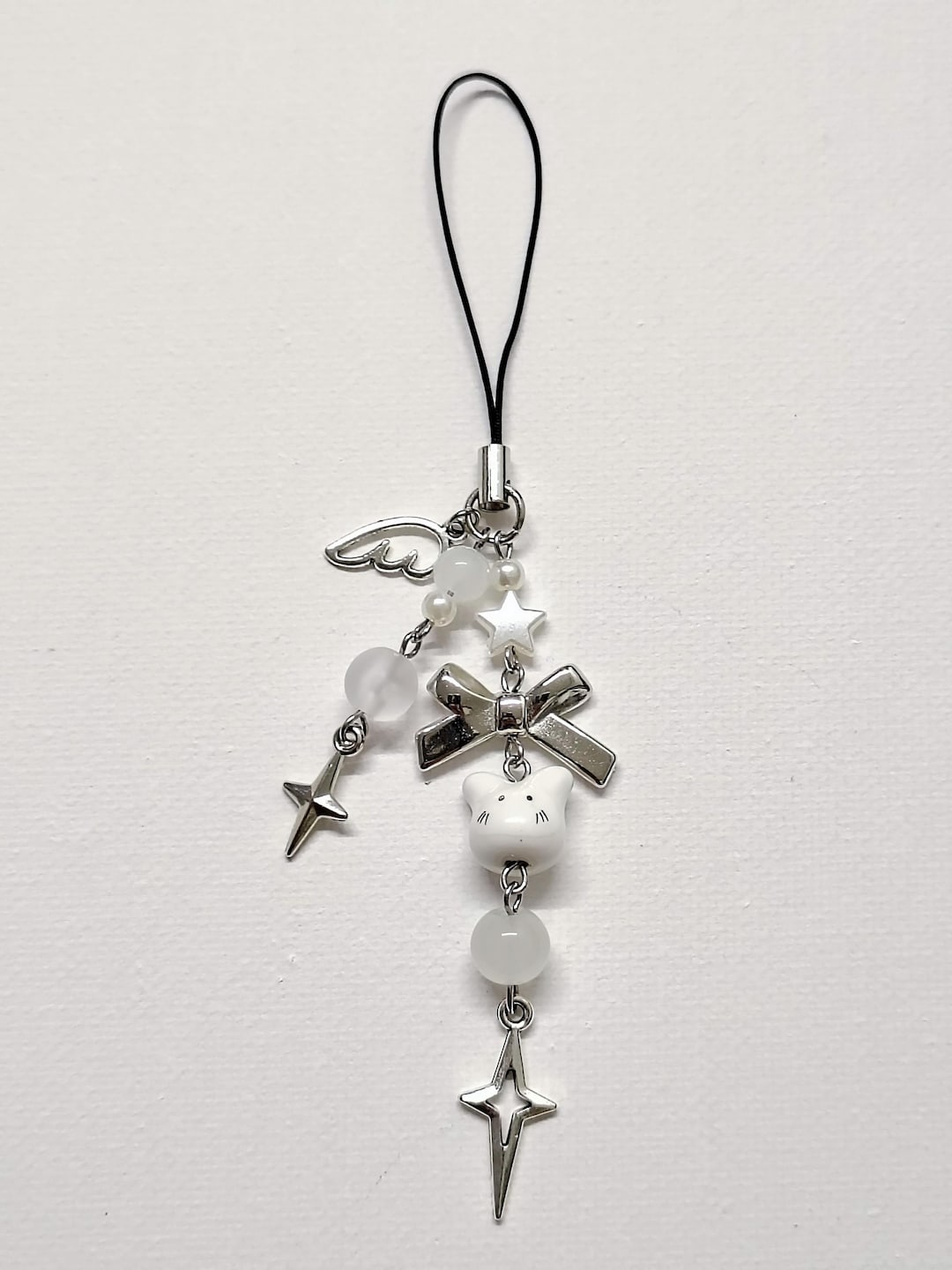 White Phone Charm | Y2k | Angelic Phone Accessory | Lanyard Bunny Star ...