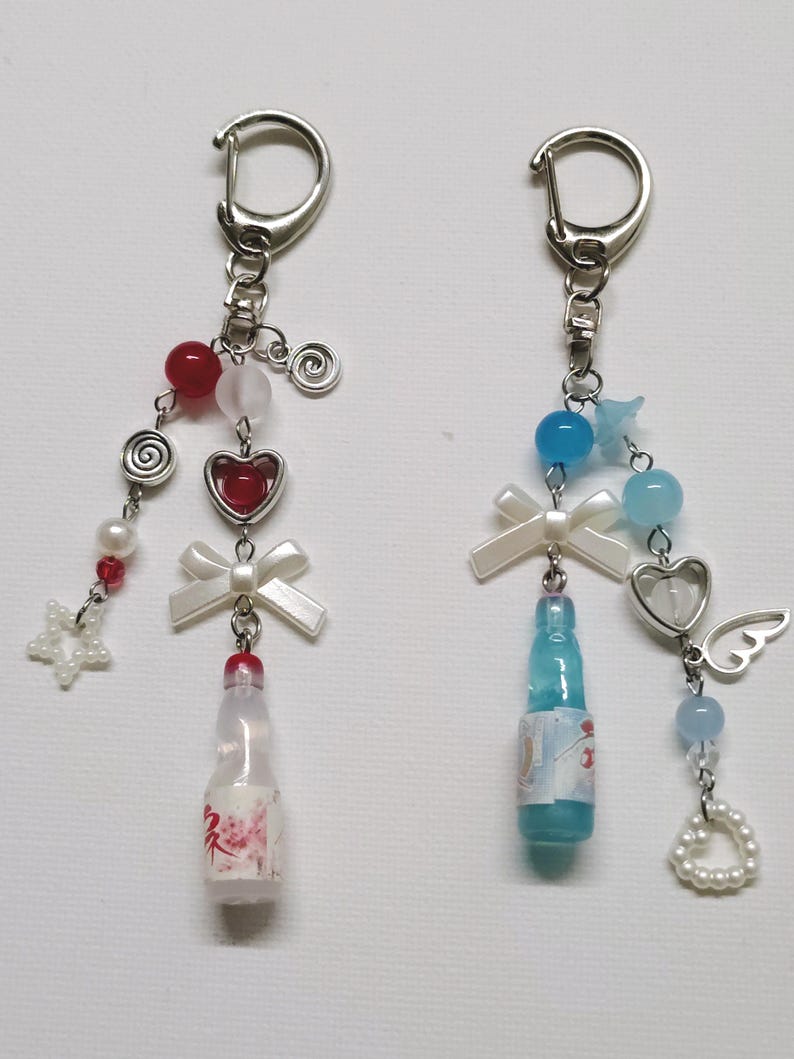 Ramune Soda Keychain | Red and Blue Beaded Retro Bag Charm | Y2K ...
