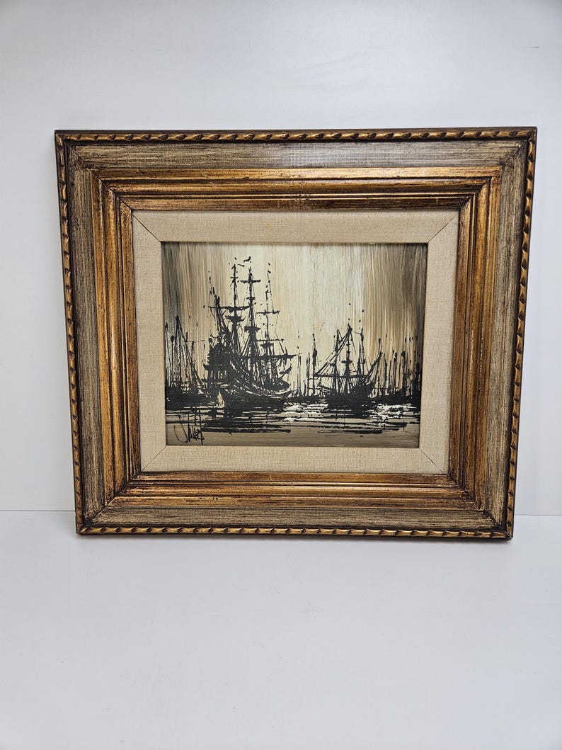 Vanguard Studios 1967 MCM Galleons at Sea Signed Painting "stuart" With ...