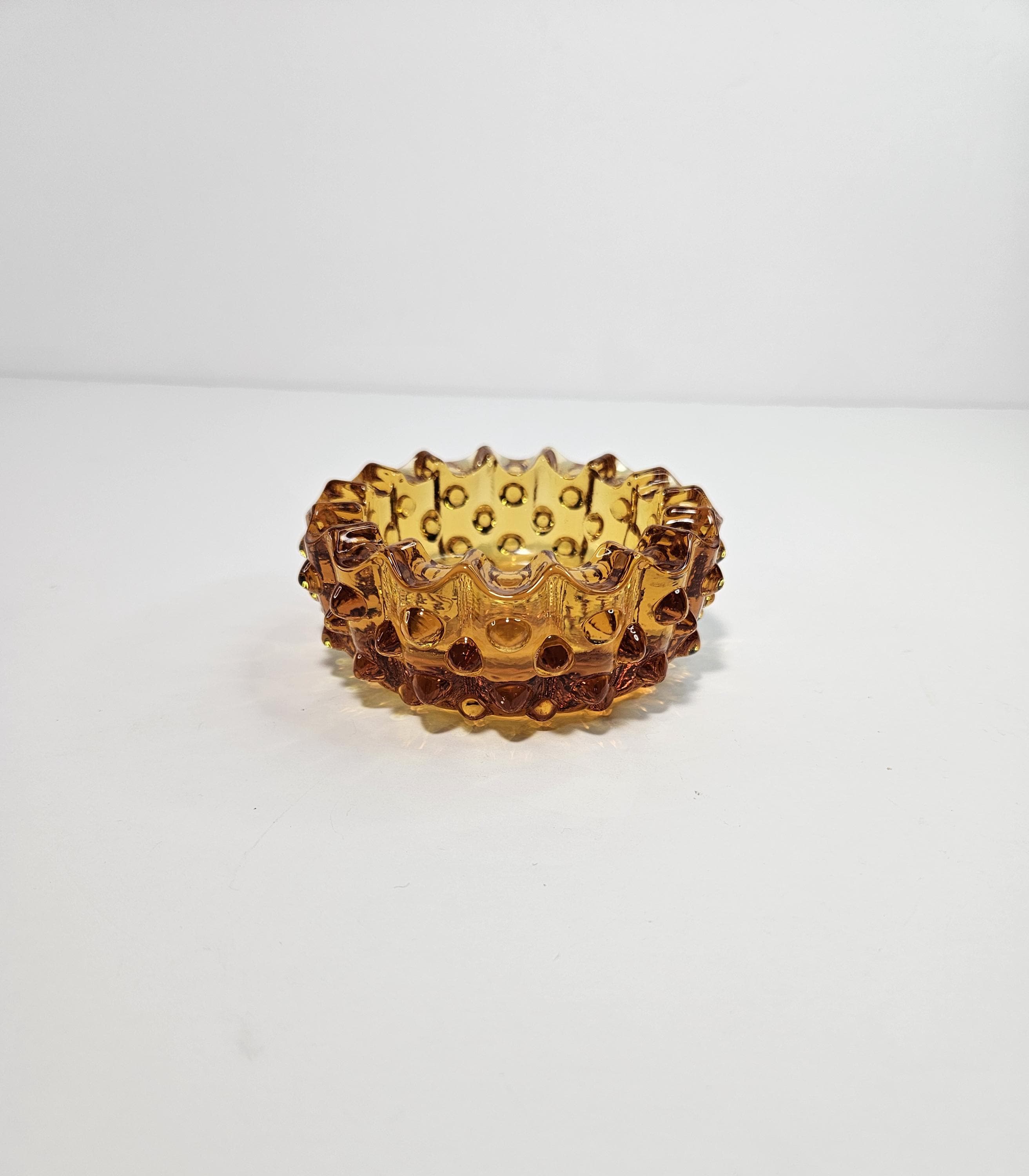 Vintage Fenton Hobnail Amber Glass Trinket Dish Ashtray Brush Holder 3. ...