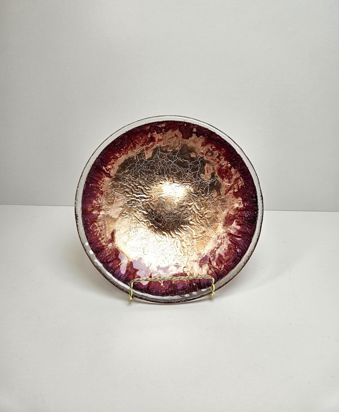 Vintage Jones Glasswork 2004 Copper and Red Fused Glass Round Shallow ...