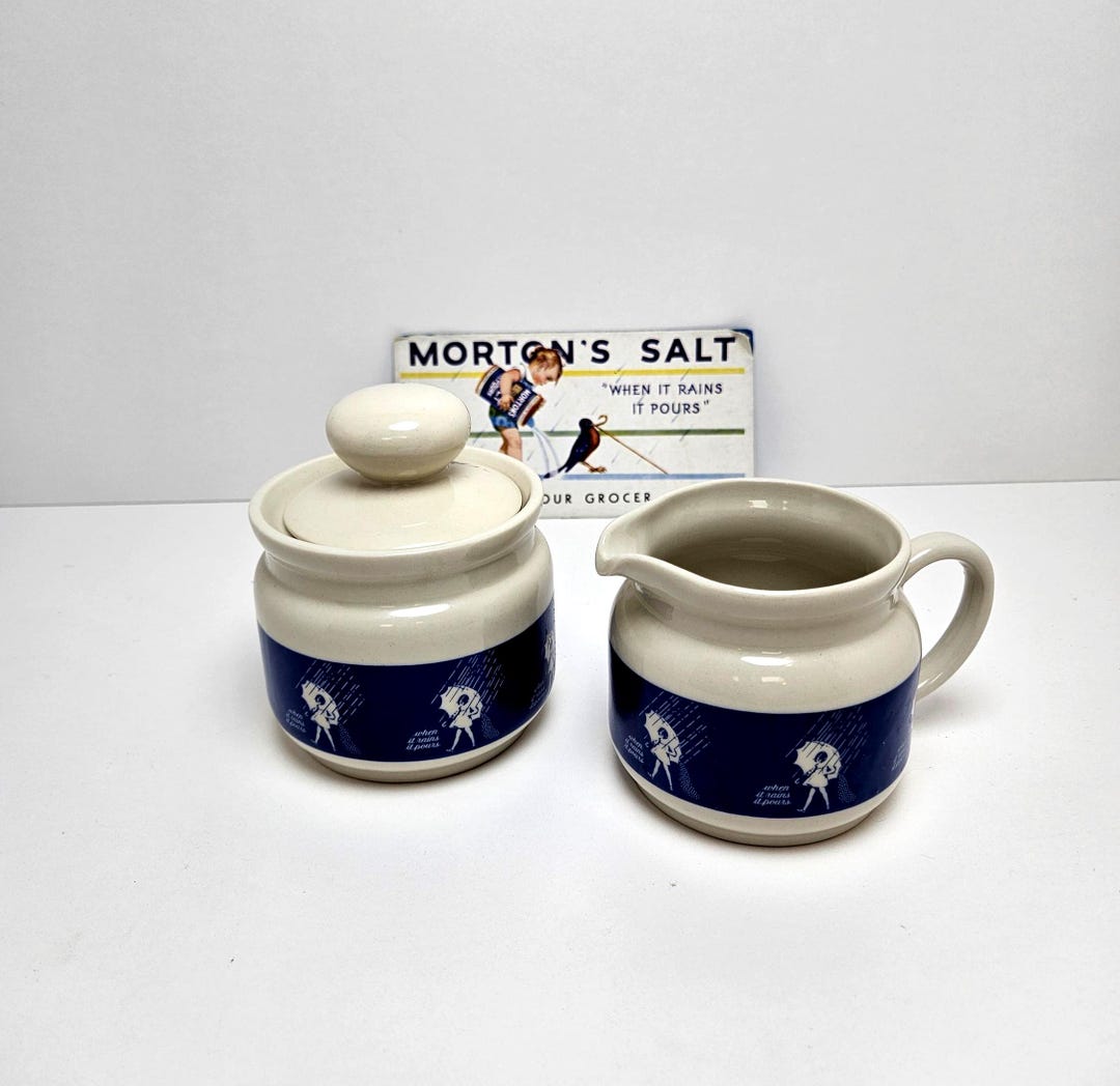 Vintage Morton Salt Logo Sugar Bowl With Lid and Creamer Set With ...