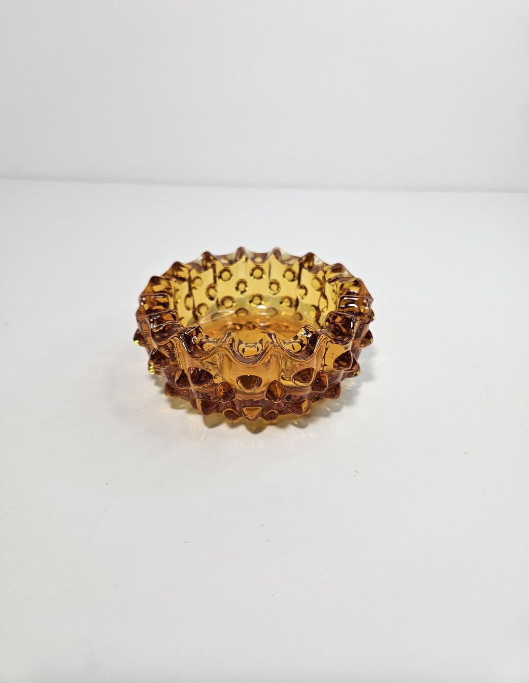 Vintage Fenton Hobnail Amber Glass Trinket Dish Ashtray Brush Holder 3. ...