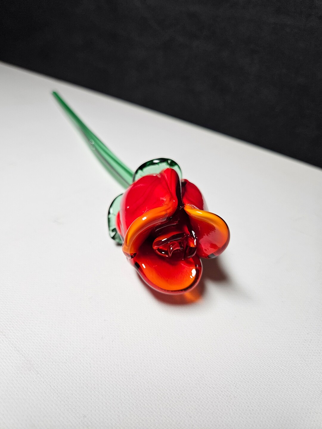 Vintage Single Long Stem Red Amberina Art Glass Rose Bud 14 Long, Rose ...
