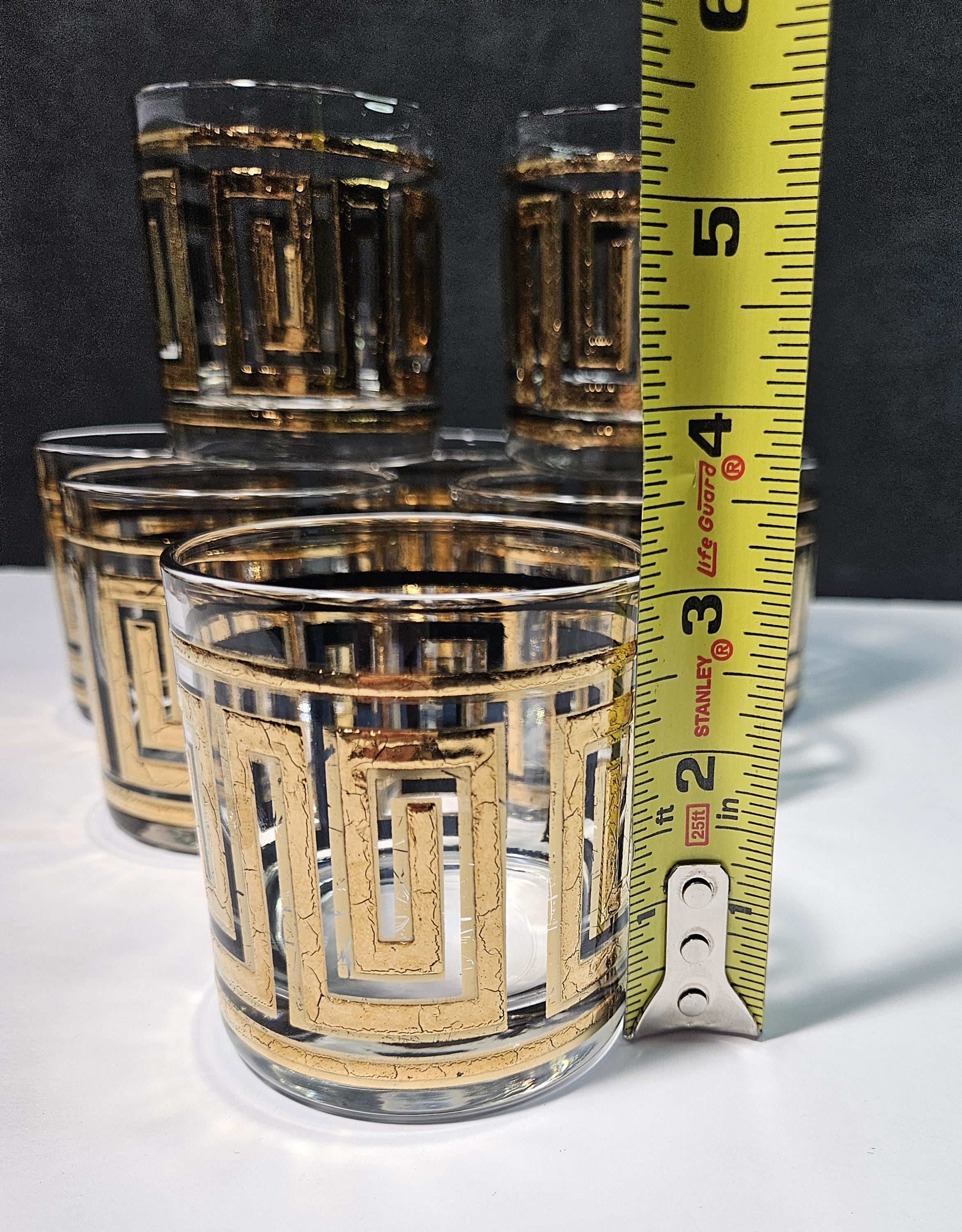 MCM Greek Key by Culver 22K Gold & Barware Double Old Fashioned and ...