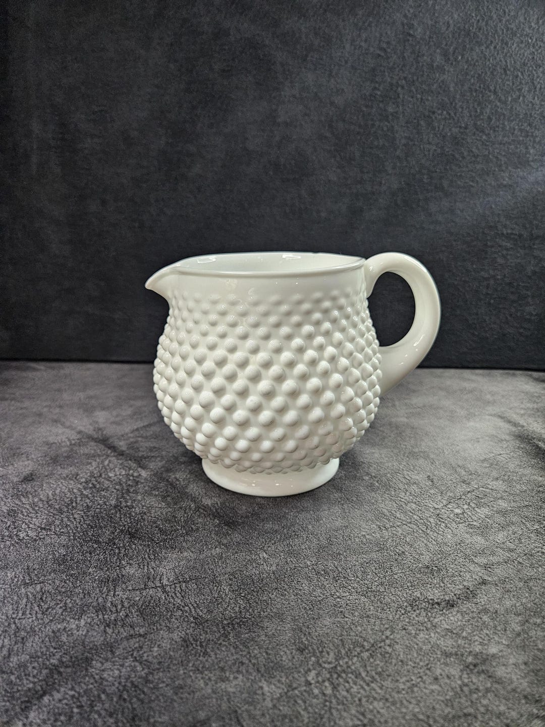 Vintage Fenton Hobnail Milk Glass Squat Pitcher Jug Vase - 5" Tall ...