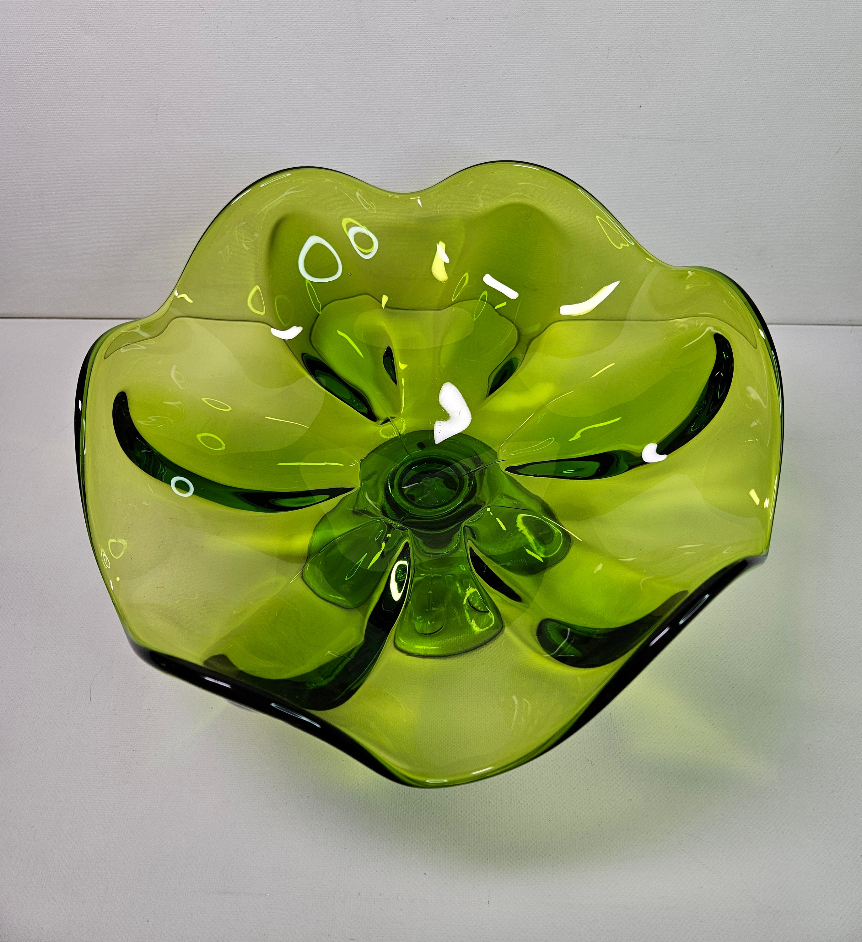 Vintage MCM Viking Glass Green 6 Pedal Compote - Pedestal Console Bowl ...