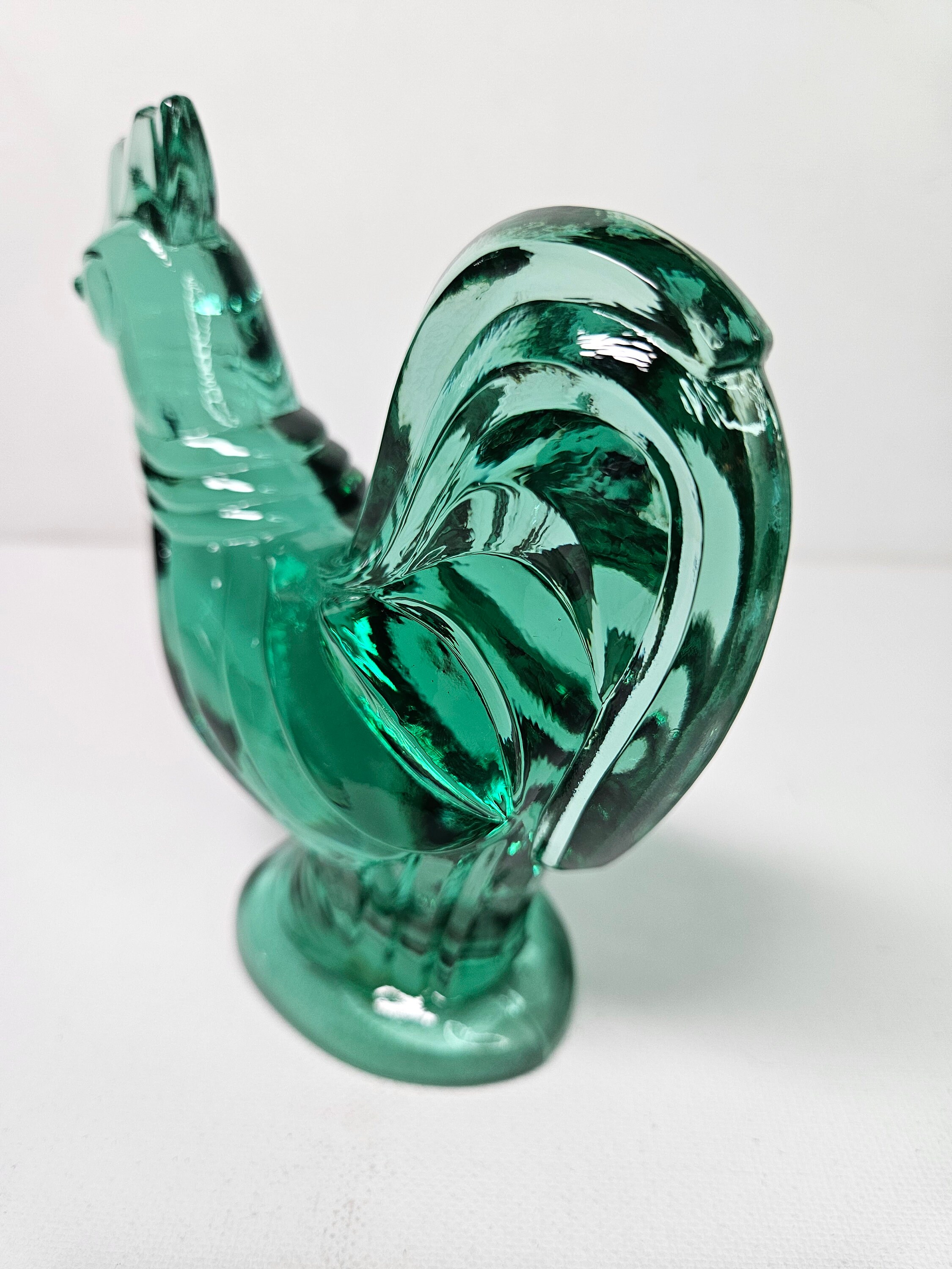 Vintage Emerald Green Fenton Clear Art Glass Rooster 5.25" H X 4.5" W ...