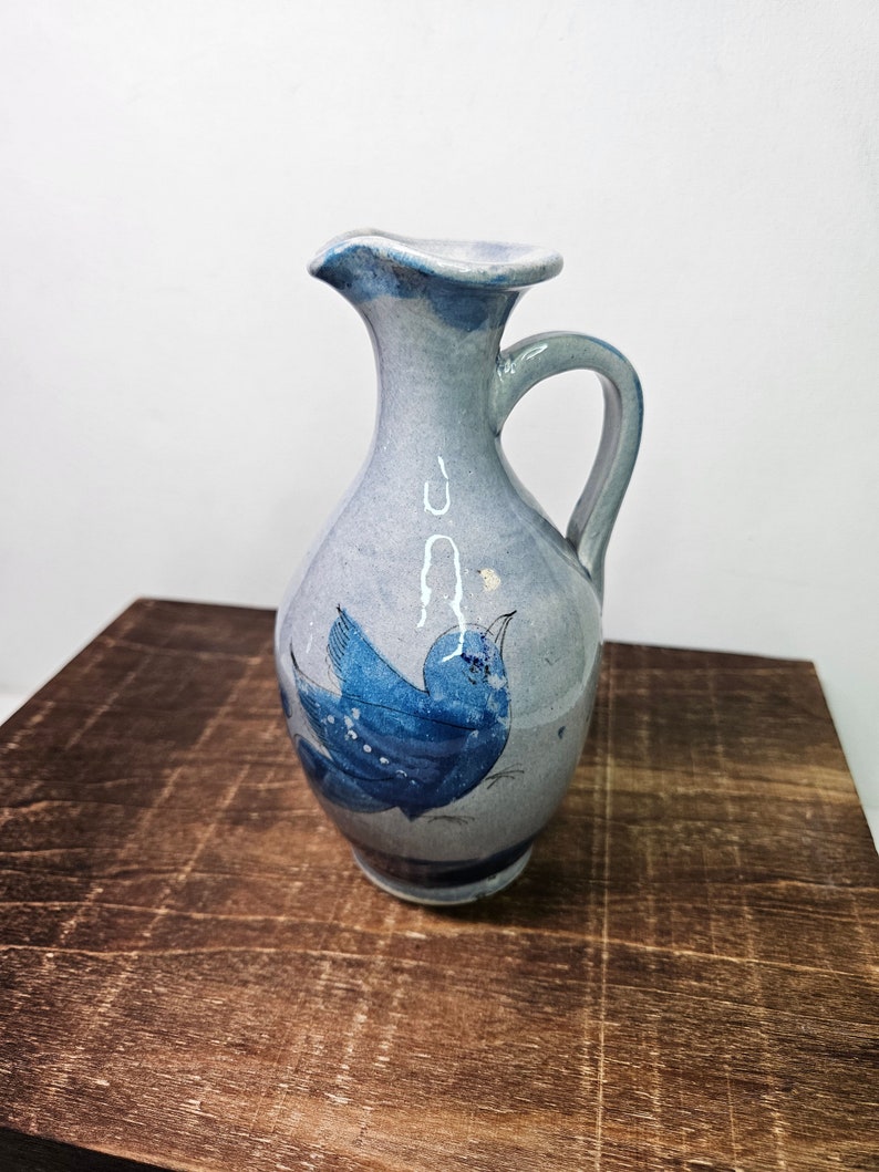 Tonala Mexican Pottery Blue Bird in Flight Small Pitcher Vase Hand Made ...