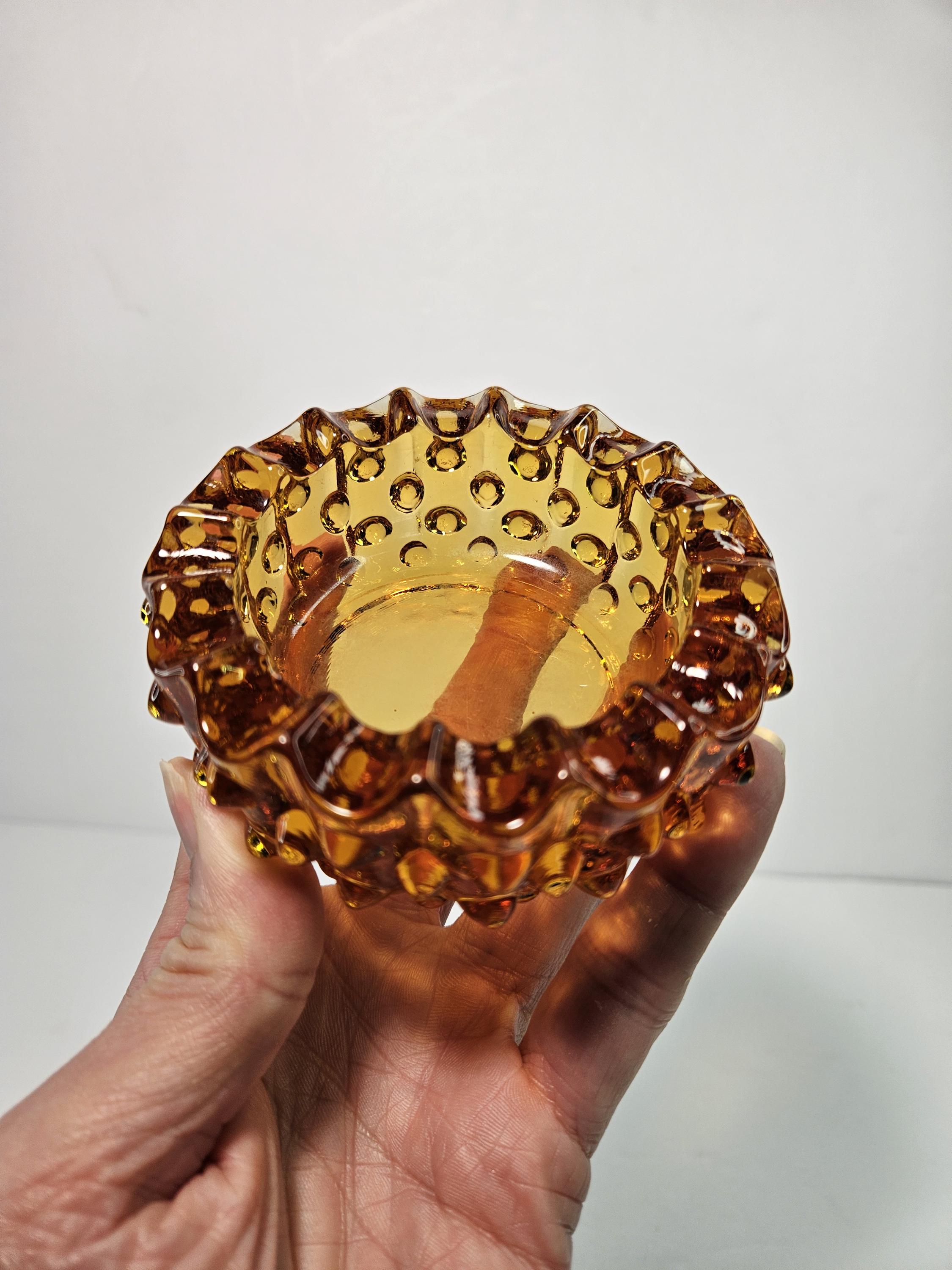 Vintage Fenton Hobnail Amber Glass Trinket Dish Ashtray Brush Holder 3. ...